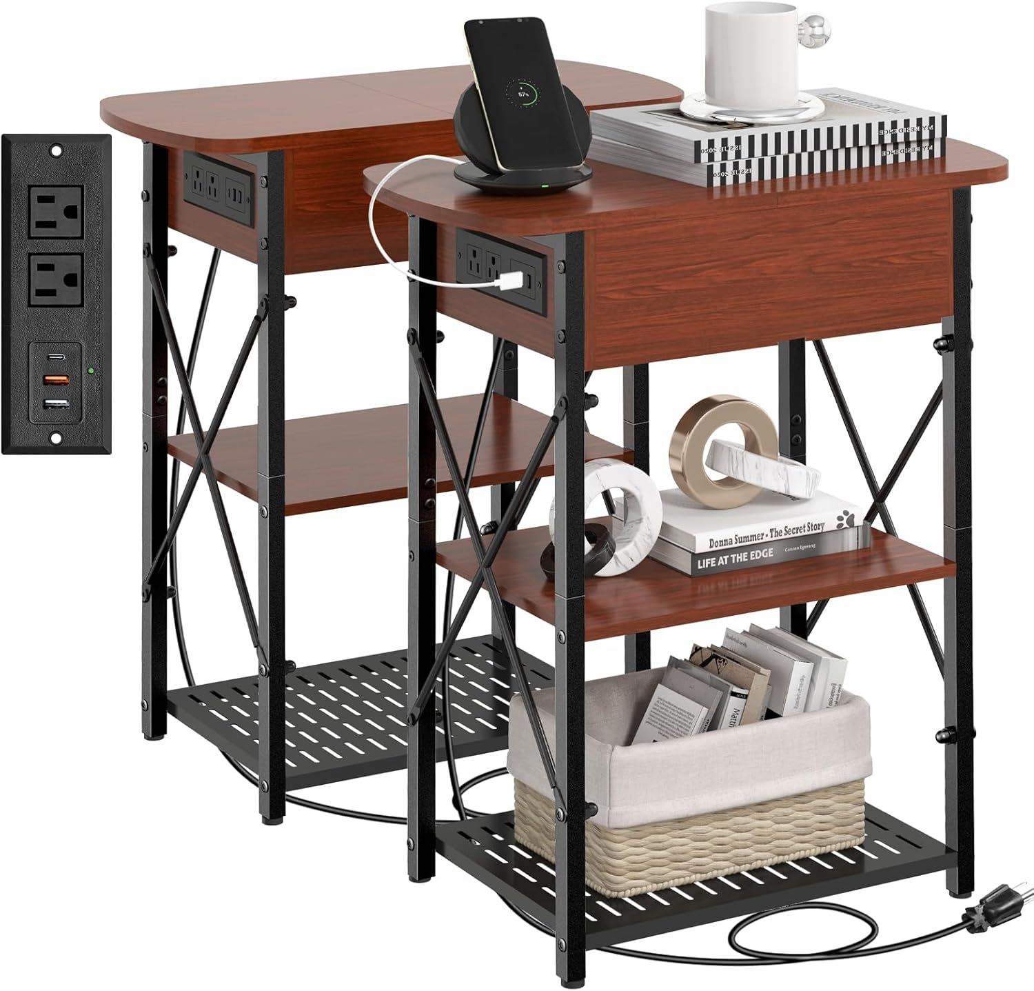 Amazon.com: Livofloral Narrow Side Table with Charging Station, End ...