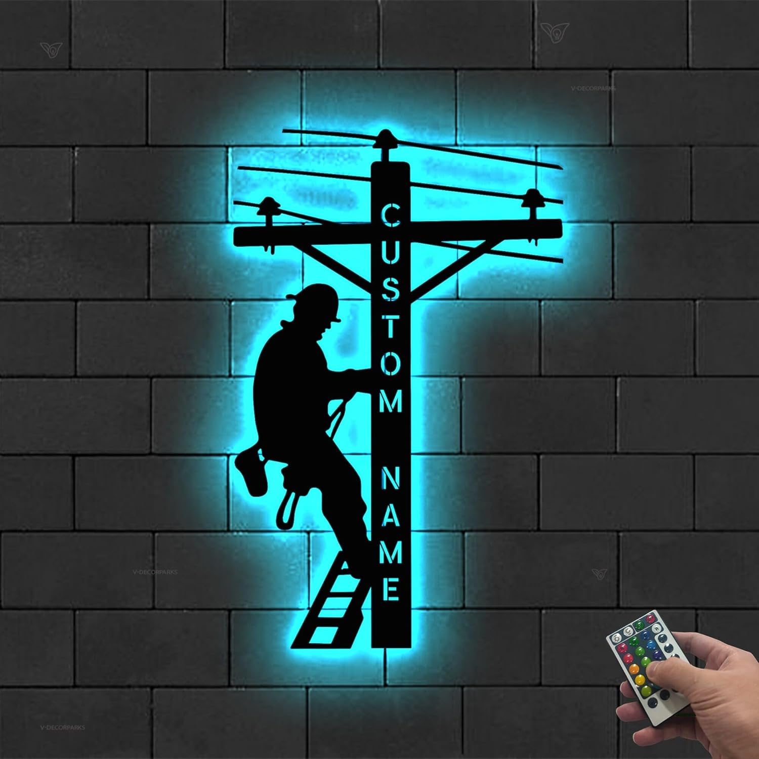 Amazon.com: Personalized US Lineman Metal Wall Art with LED Light ...