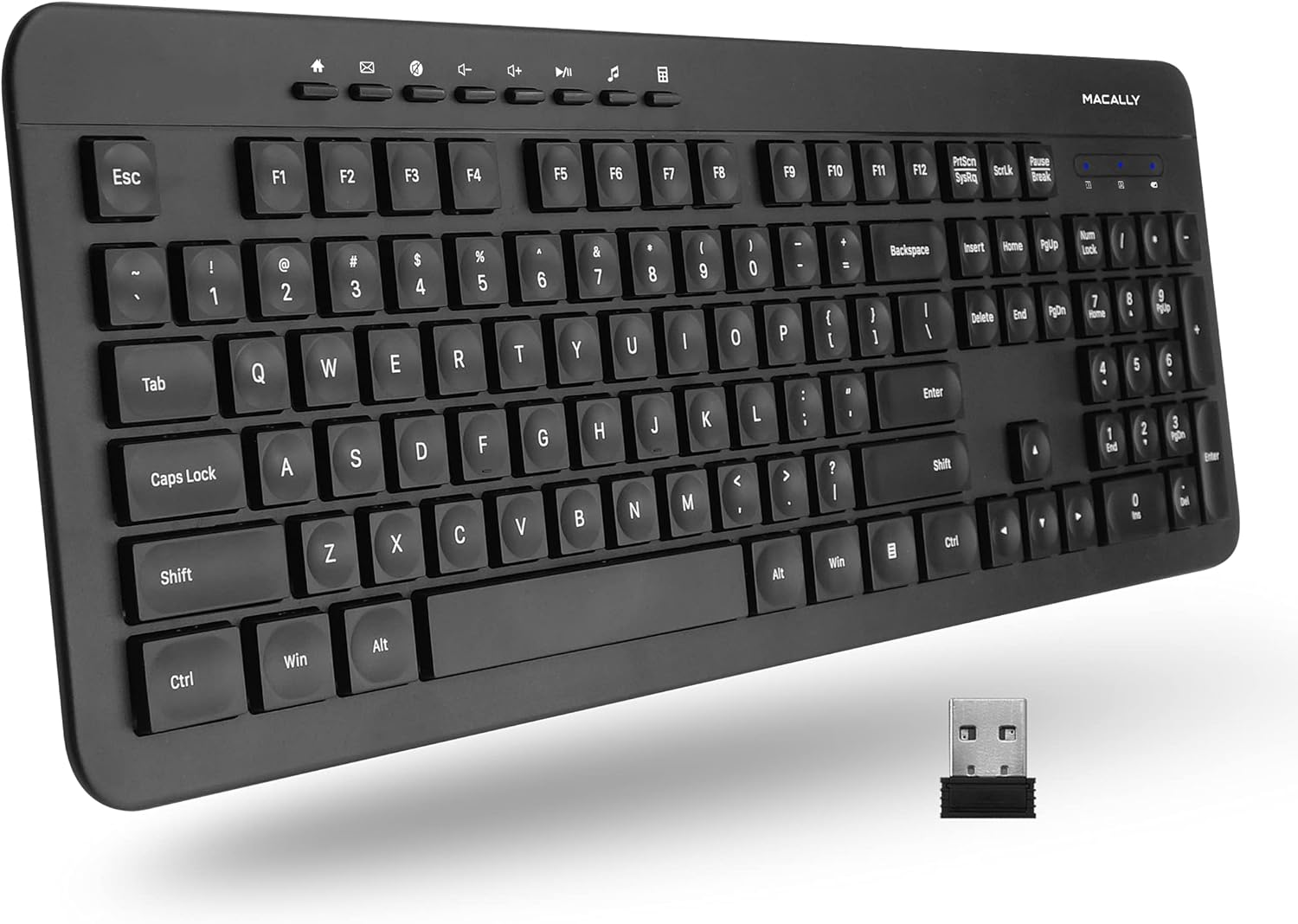Macally Wireless Keyboard, 2.4G Ergonomic Full Size Wireless Computer ...