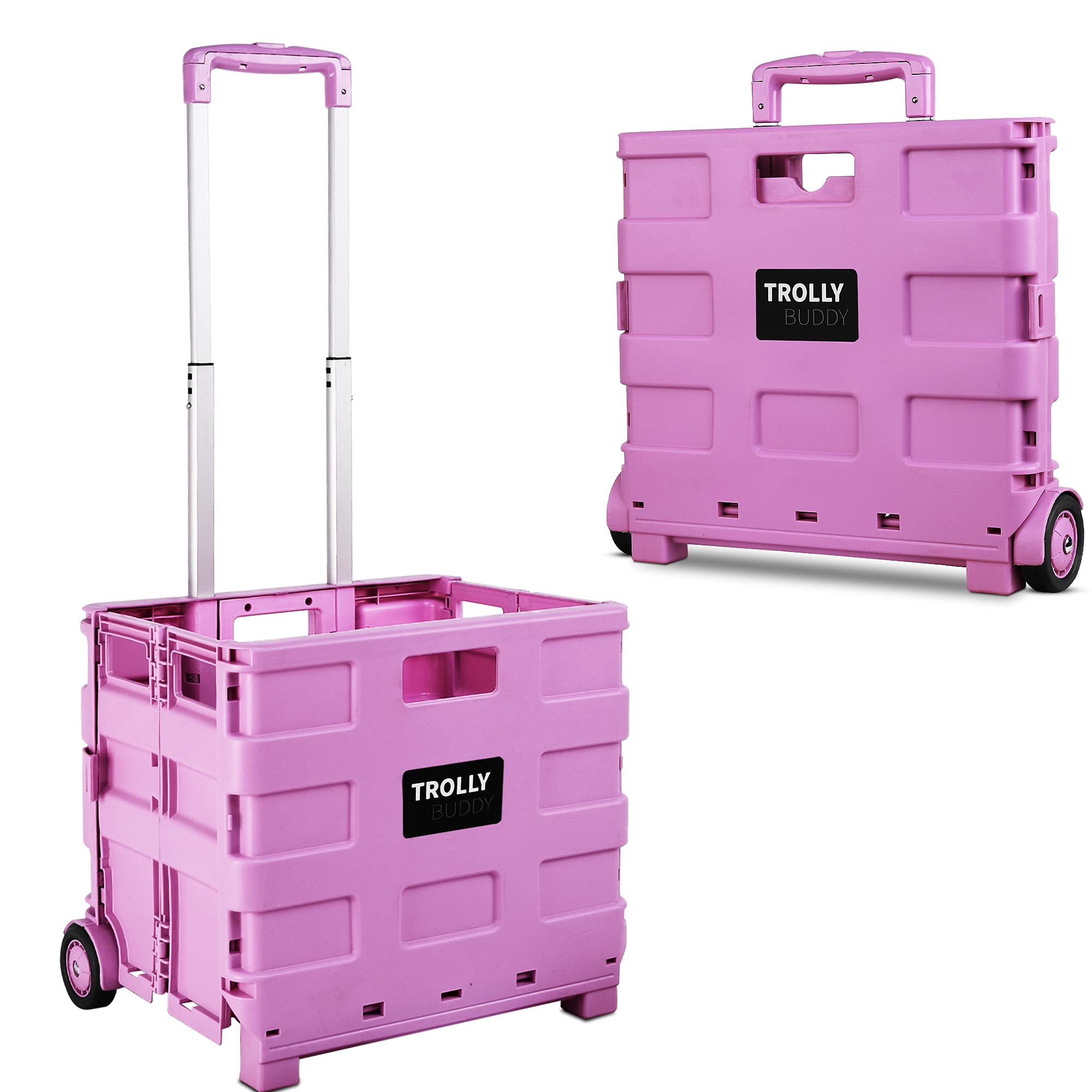 Buy EVELYN LIVING Foldable Plastic Shopping Trolley on Wheels Storage ...