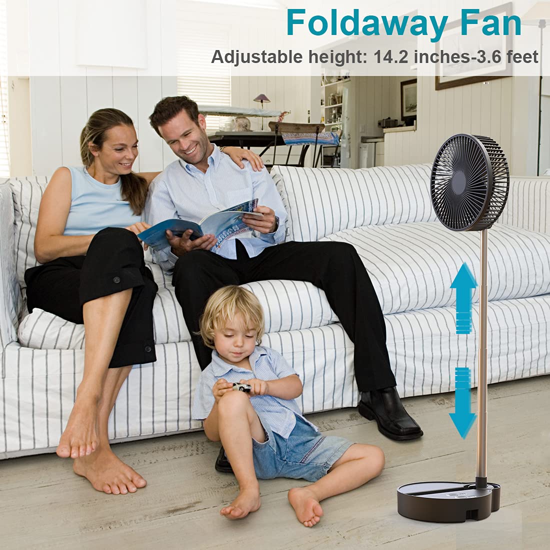 Black Foldaway Oscillating Standing Fan, 10000mAh Rechargeable Battery ...