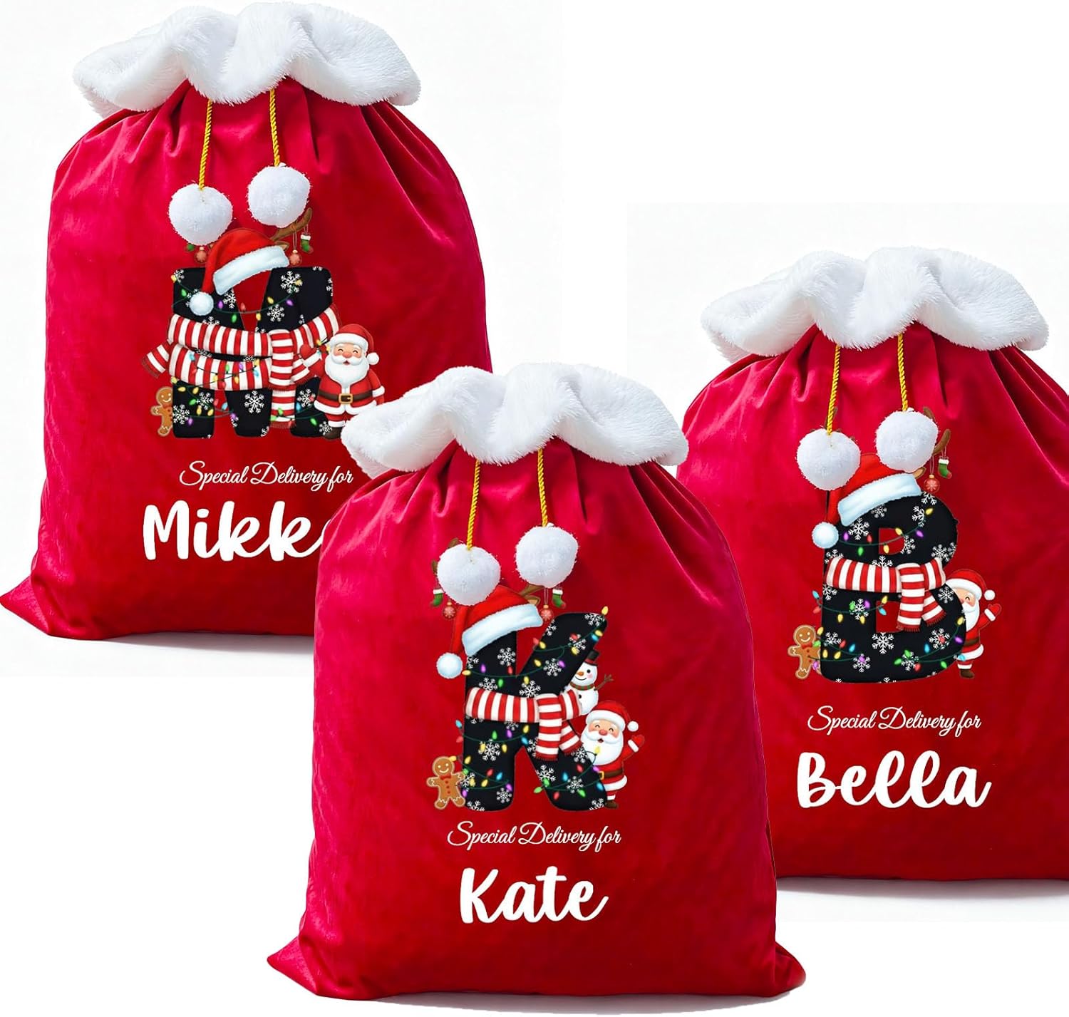 Amazon.com: Qubist Personalized Christmas Names Santa Sack Custom– Red ...