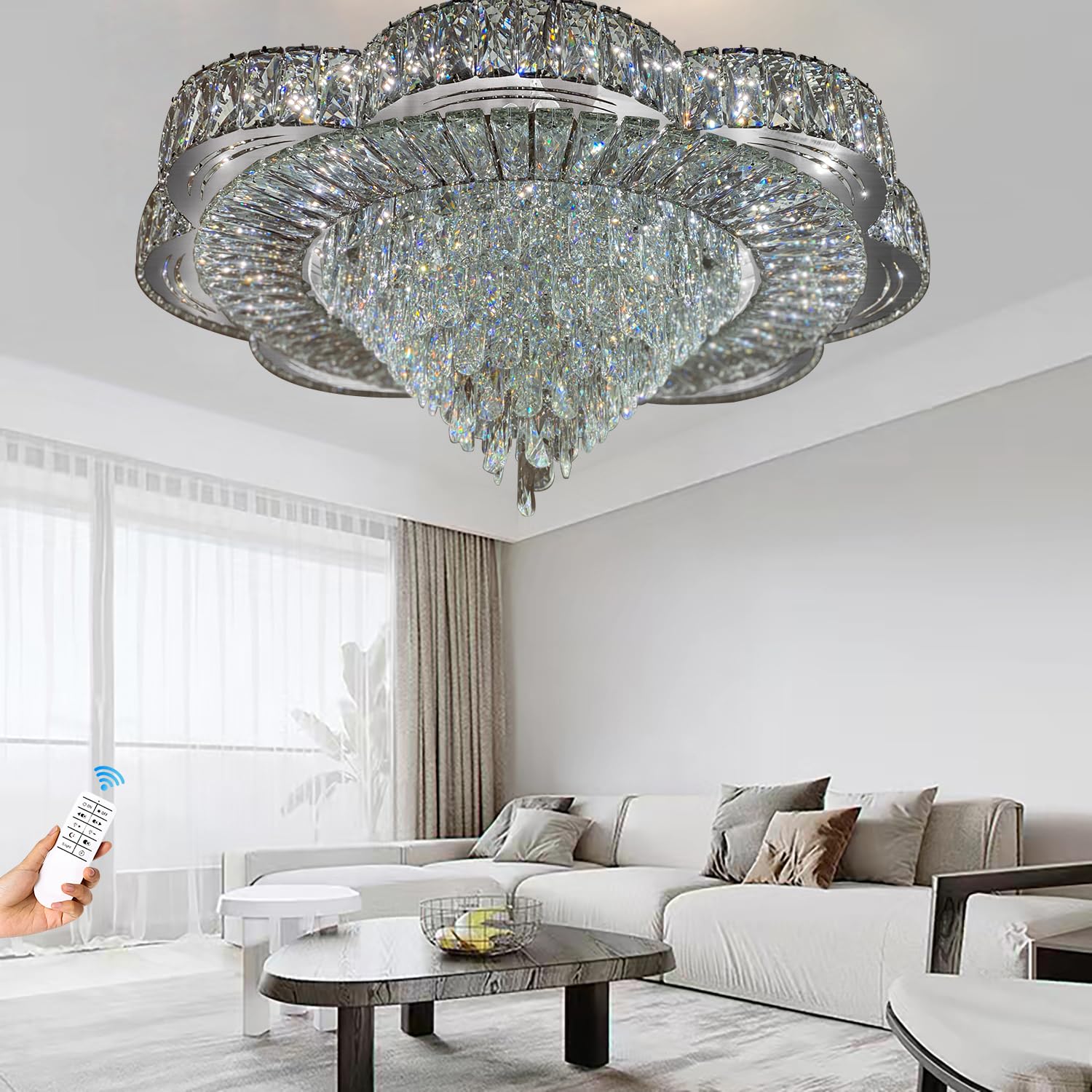 IDEQUY Modern Empire Crystal Chandelier 32inches Chrome Crystal ...