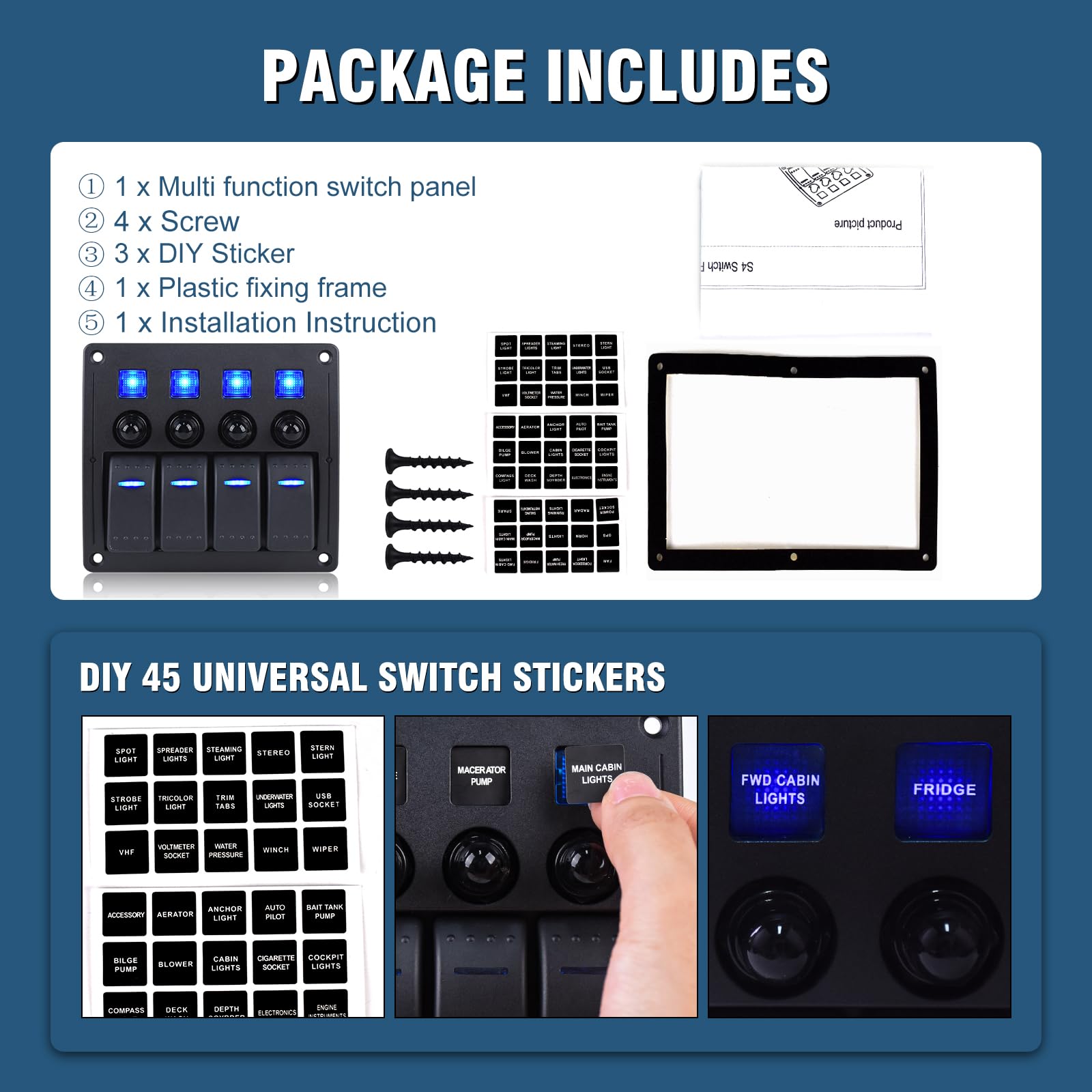 Homemade Marine Switch Panel 8 Gang Touch Pad DIY Control Switch Panel
