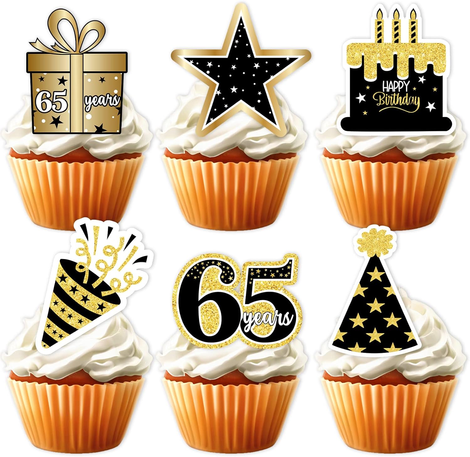 Amazon.com: 18pcs Gold Glitter 65 Dessert Cupcake Topper Pick for Man ...