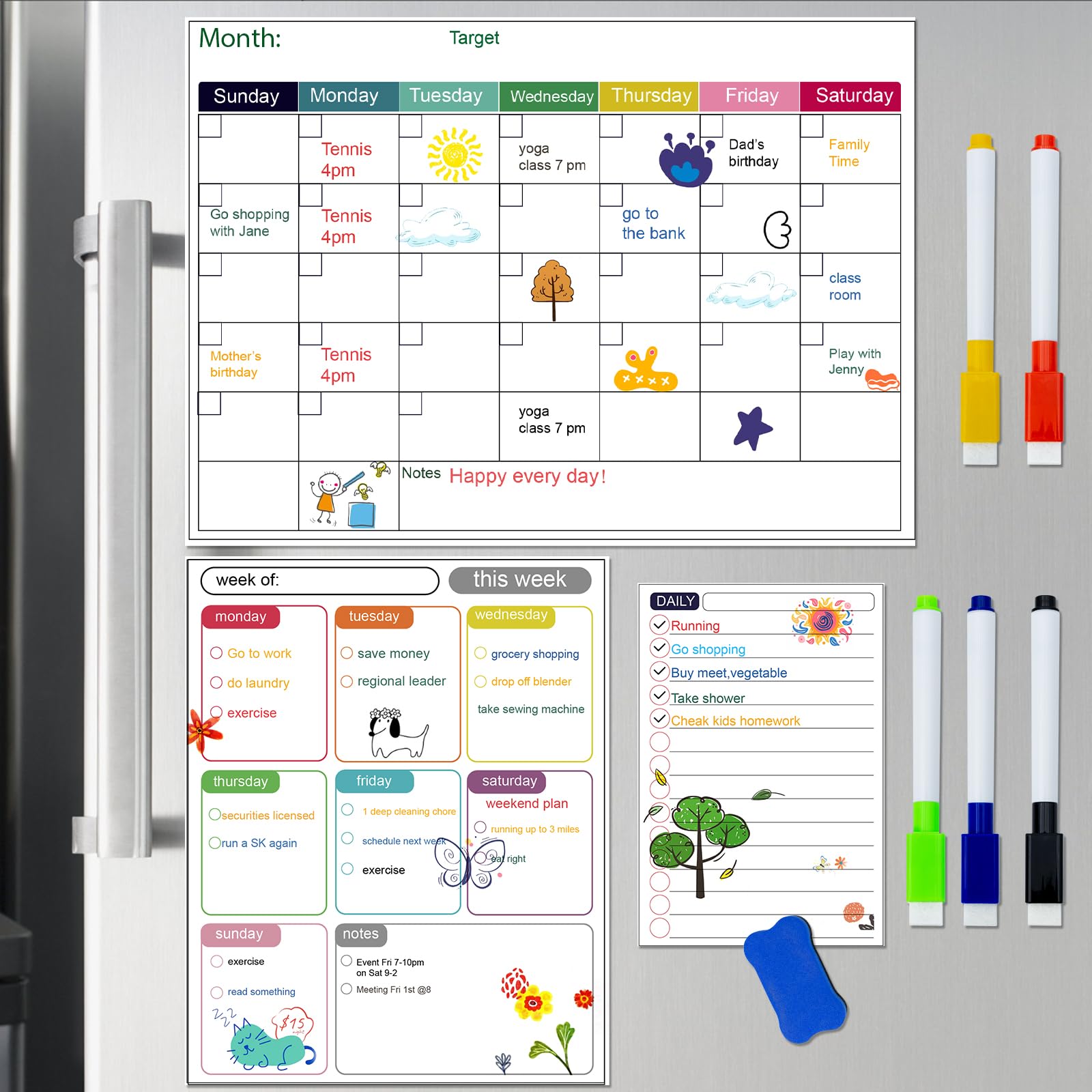 Amazon.com : 3 Pack Magnetic White Board Dry Erase Set 14.6" x 11 ...