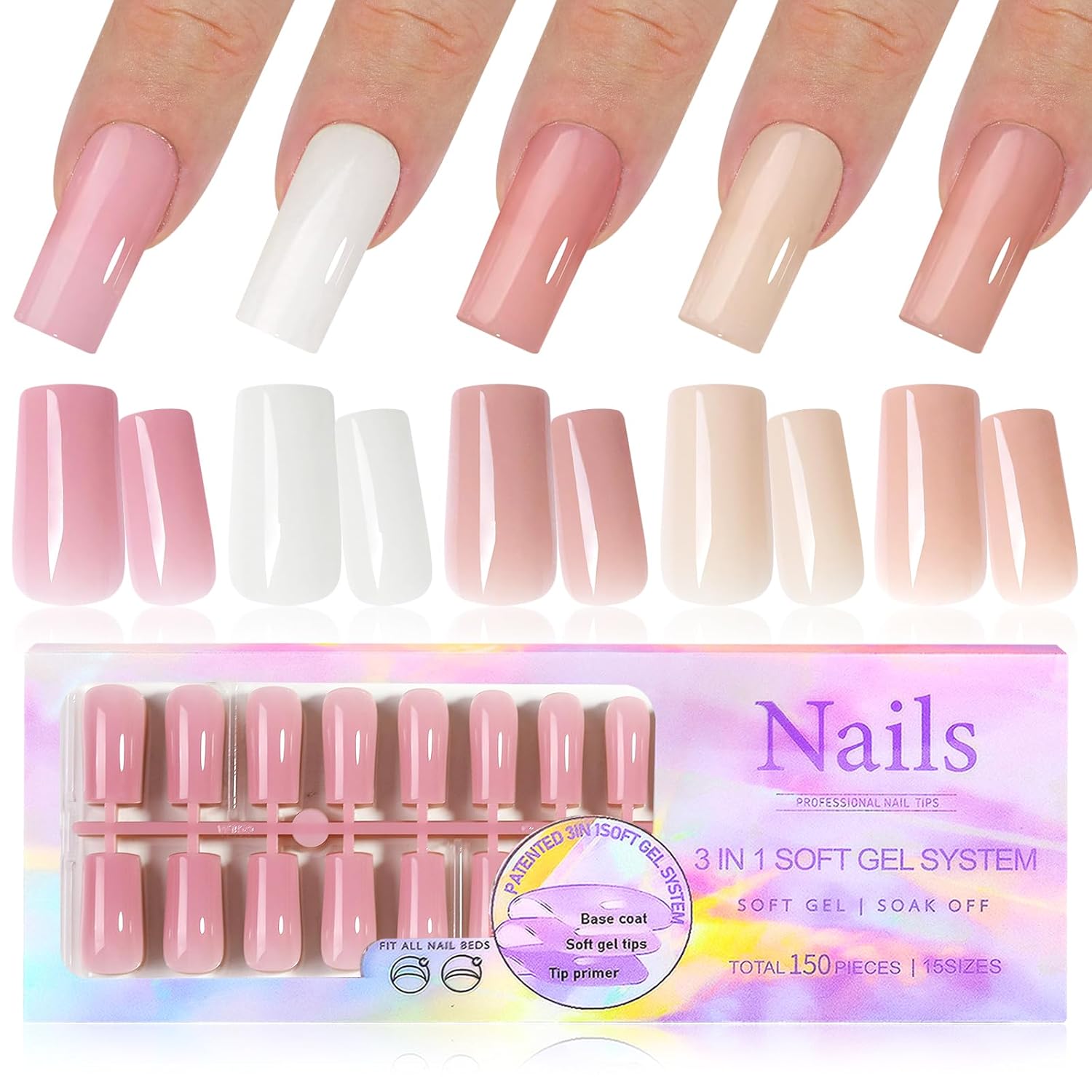 Amazon.com: EternalClassic Square Press On Nails Long, Pre-colored Gel ...
