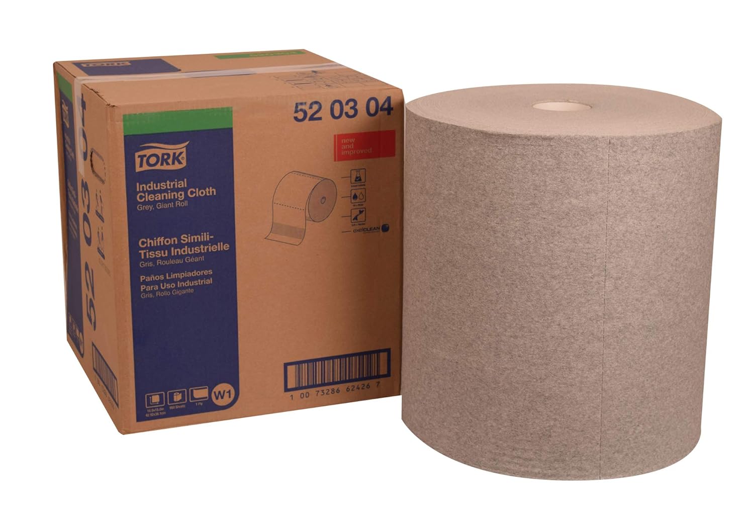 Tork 520304 Industrial Cleaning Cloth, Giant Roll, 1-Ply, 16.9" Width x ...