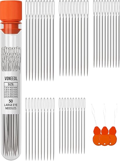 Amazon.com: VONEEDL 50 Large Eye Heavy Duty Needles - 5 Sizes Easy to ...