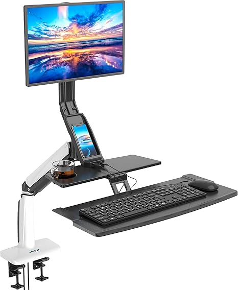 Amazon.com: BONTEC Single Monitor Sit-Stand Workstation Desk with Arm ...