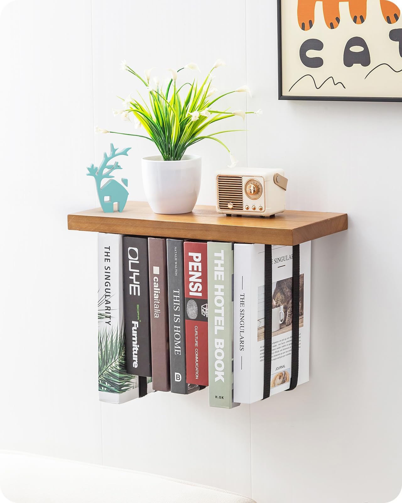 Baffect Book Shelf Wall With Adjustable Strap, Floating Bookshelf ...