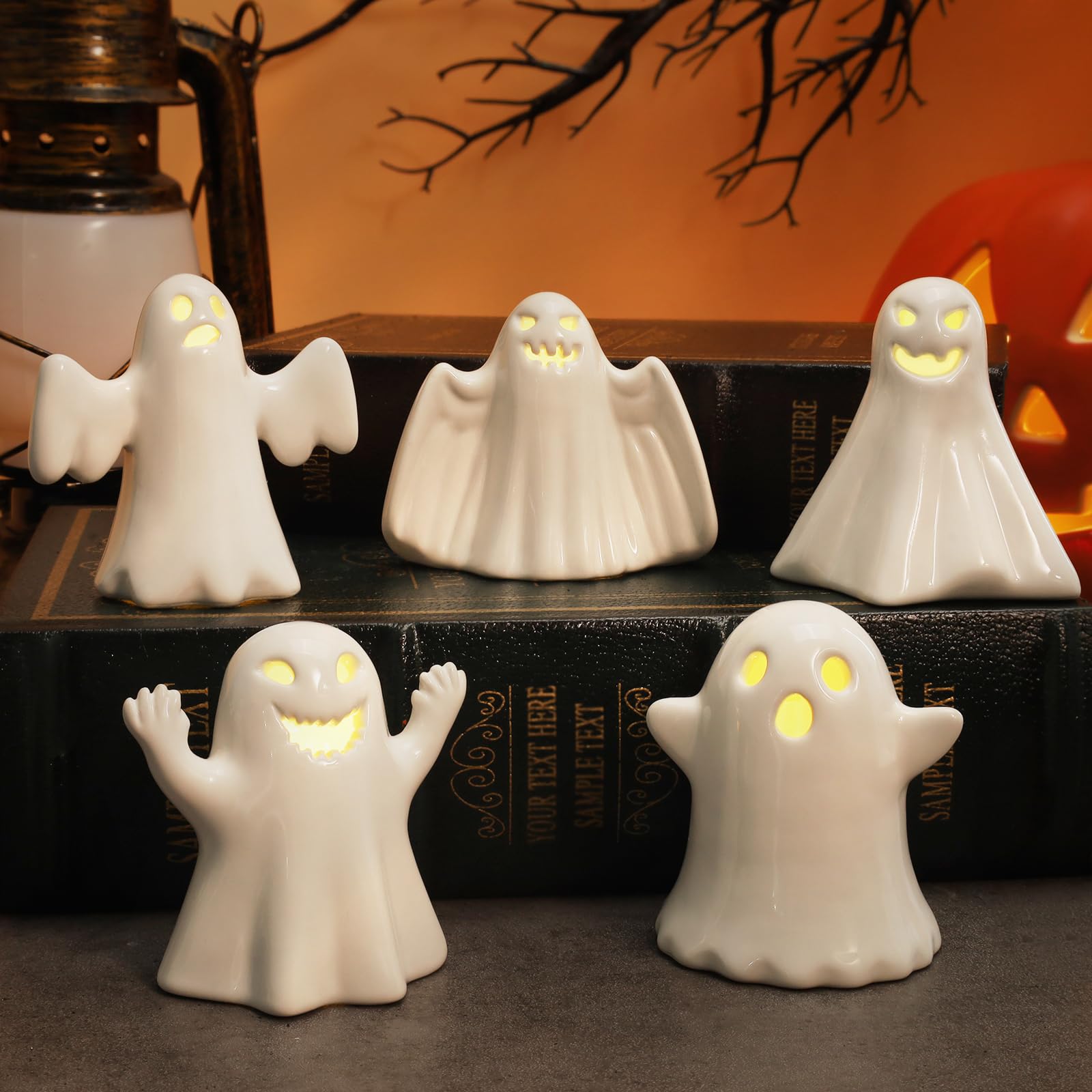 Amazon.com: RGQSUN 5PCS Ceramic Ghosts with Light,Halloween Light up ...