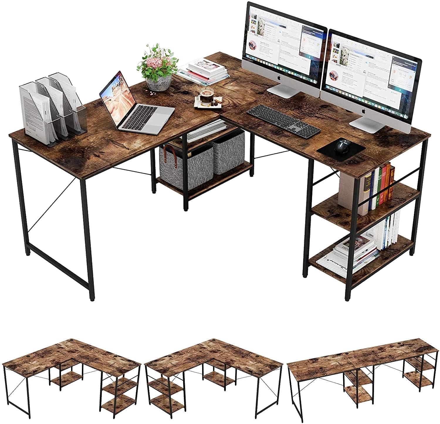 TEKAVO Home Office Computer Desk with Shelves | Modern Sturdy Wood ...