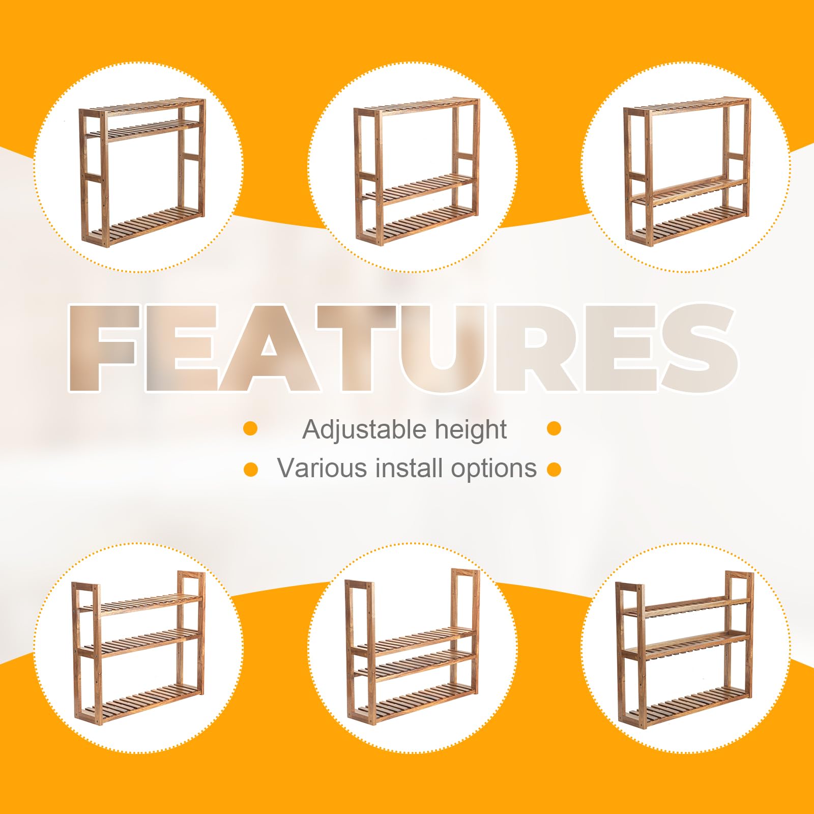 3 Tier Wood Shelf, with Adjustable Layer, Multifunctional Standing ...