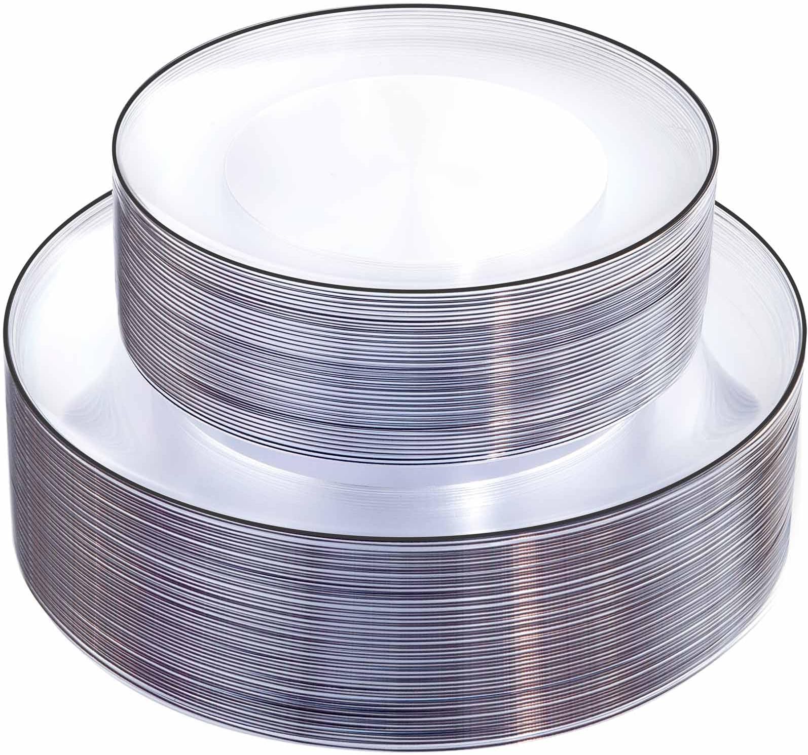 Amazon.com: Contrast Collection Clear With Black Rim Combo Plate Set ...