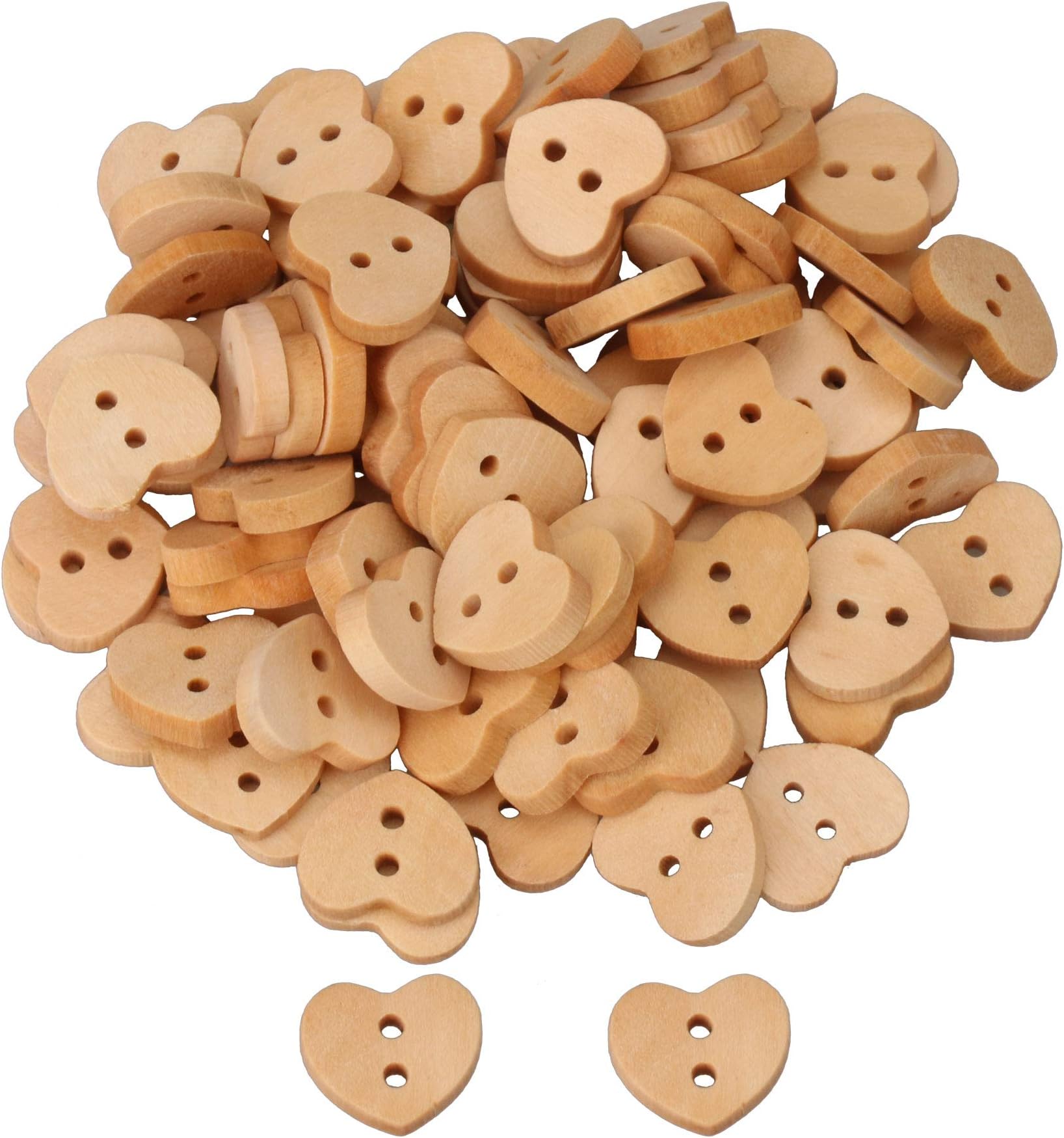 Amazon.com: HOUSWEETY 200PCs Wood Sewing Buttons Wooden Love Heart ...