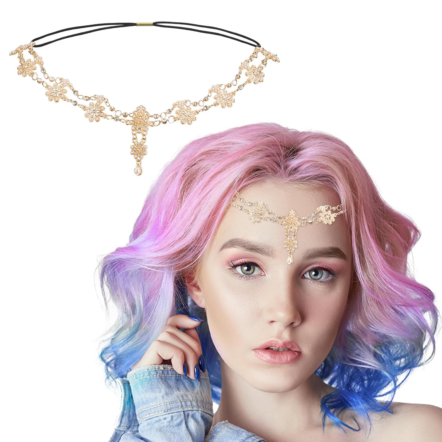 Amazon.com : Gold Headpiece Rhinestone Head Chain Head Jewelry ...