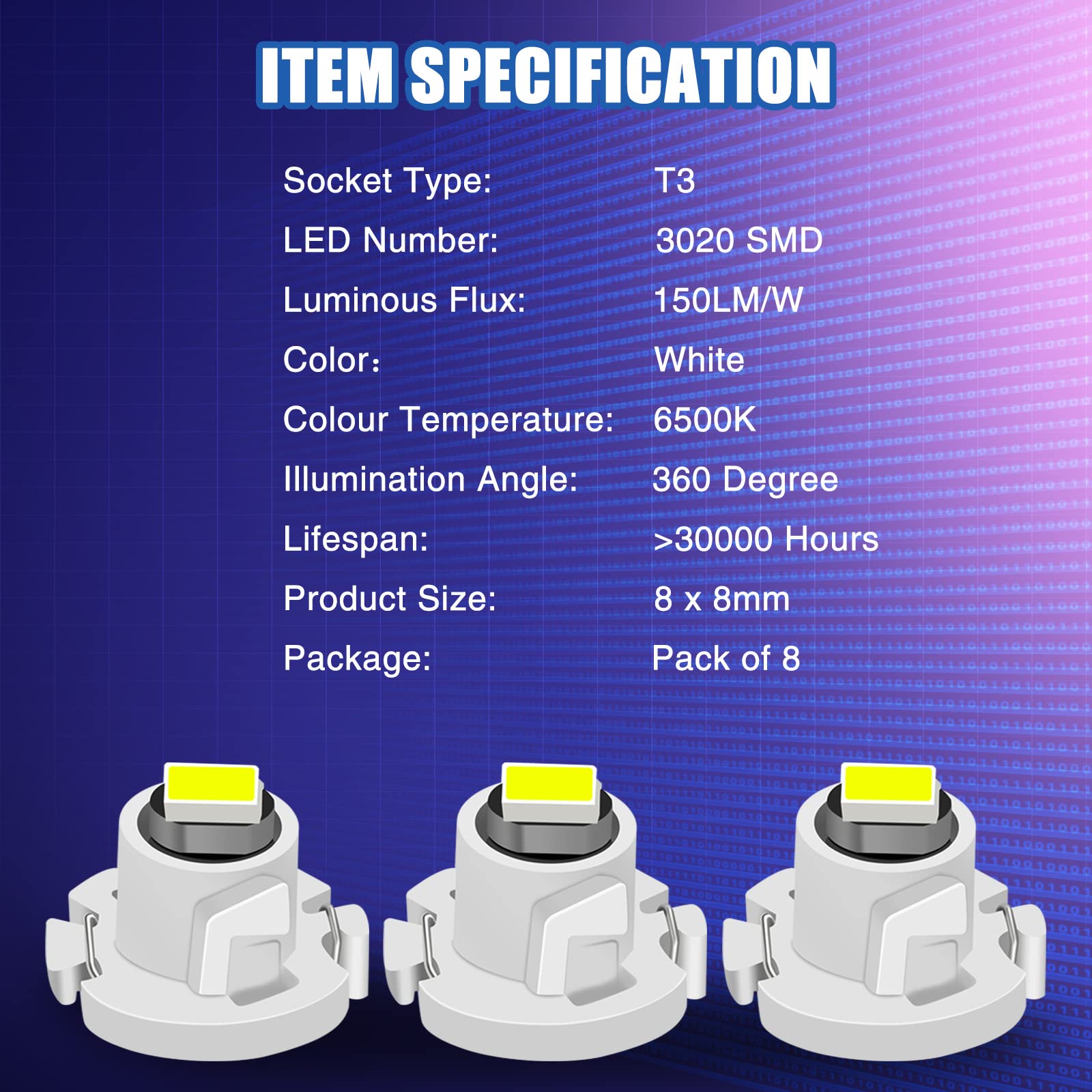 Snapklik.com : 8Pcs White T3 Led Bulbs: 3020 Chip Neo Wedge Led Dash ...