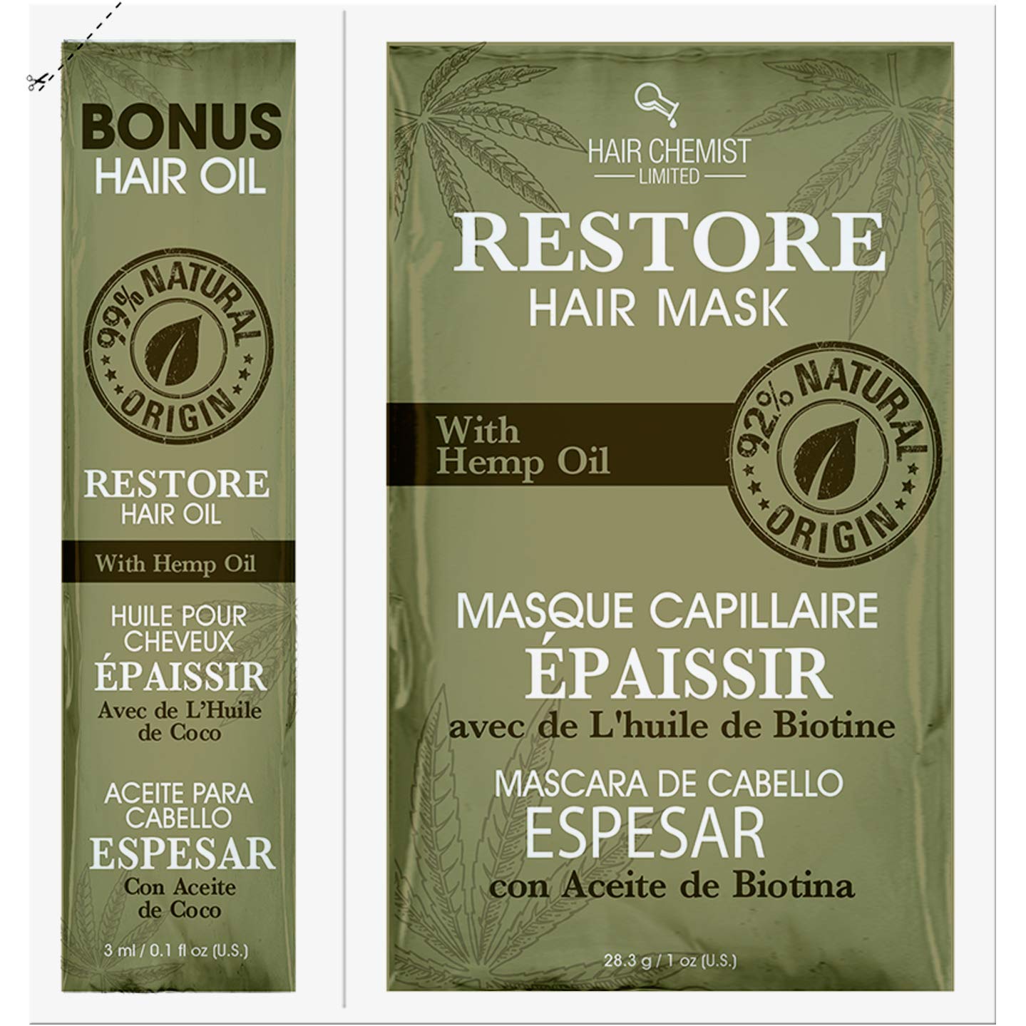 Amazon.com: Hair Chemist Solutions Restore Hemp Hair Mask 1 oz. & Bonus ...