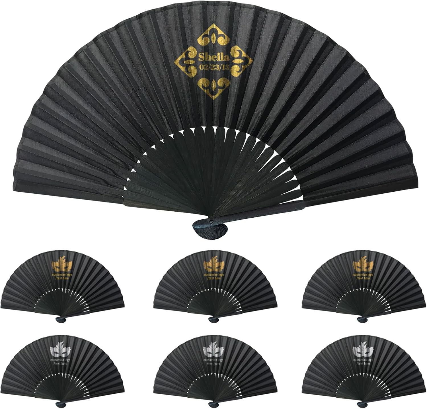 Amazon.com: 10pcs Custom Black Folding Fans With Silk Fabric Bulk ...