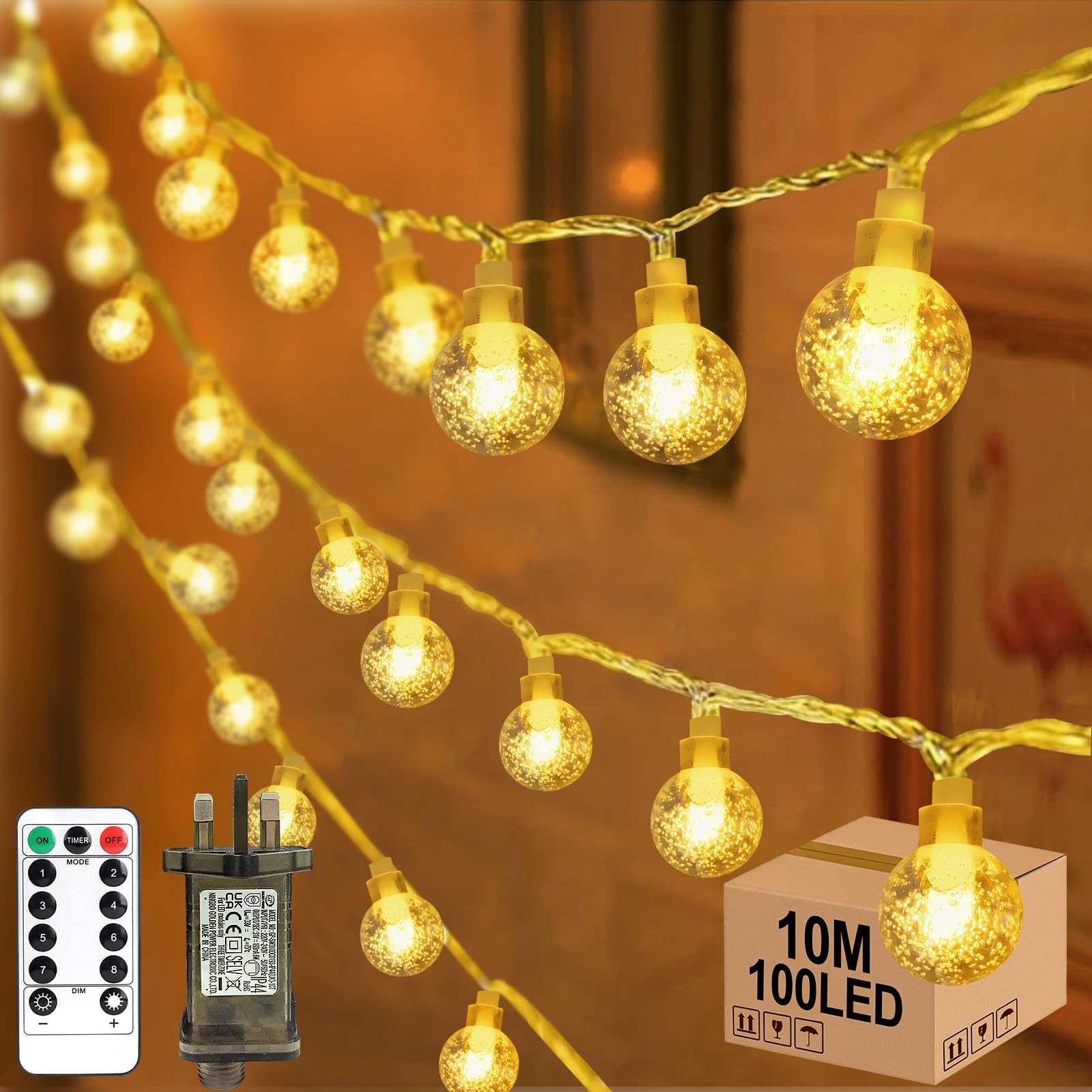 XURISEN Globe Fairy Lights Plug in, 33ft 100 LED String Lights with ...