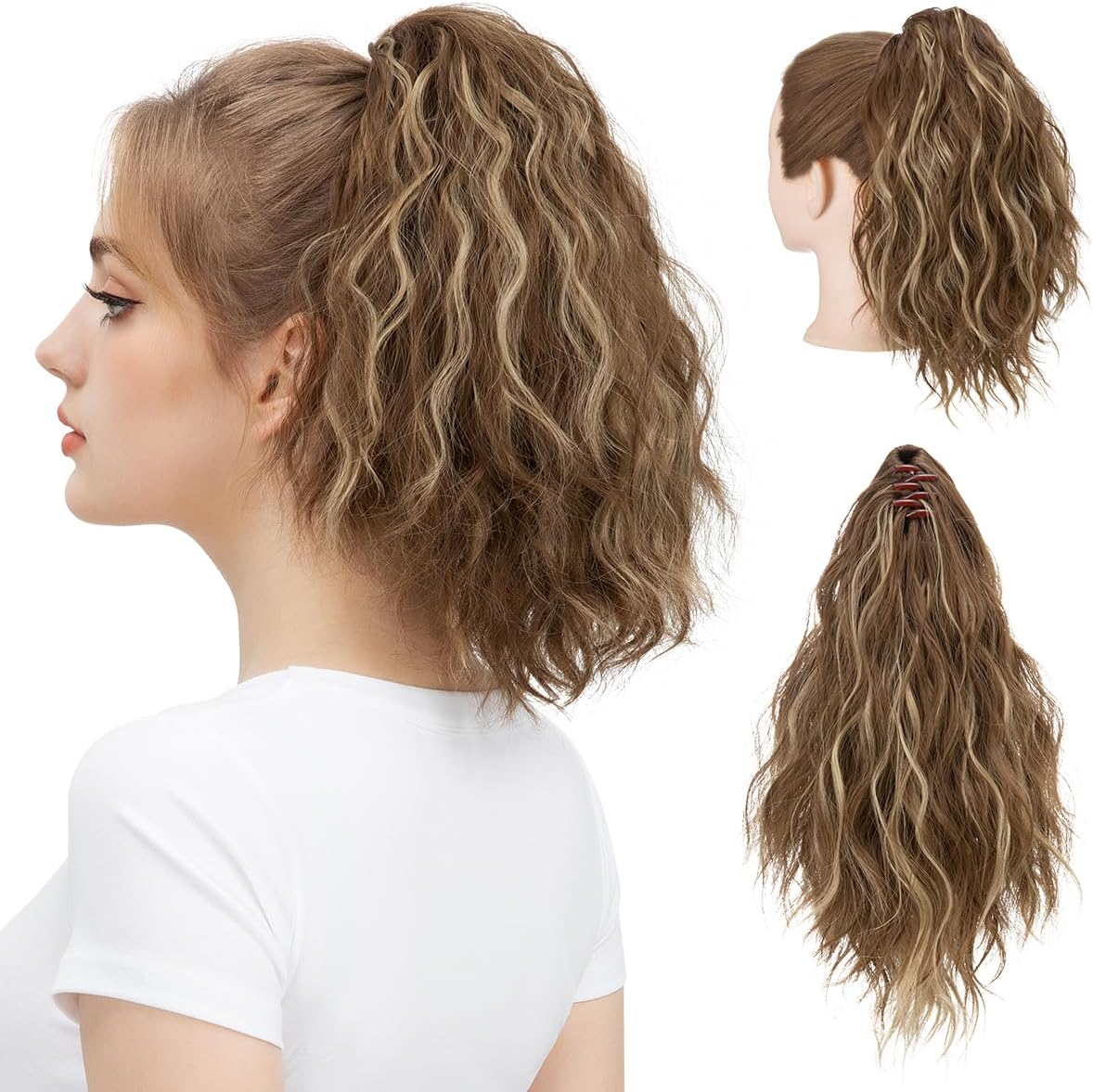 Amazon.com : YOLANFAIRY Drawstring Ponytail Extension 12 Inch Wavy ...
