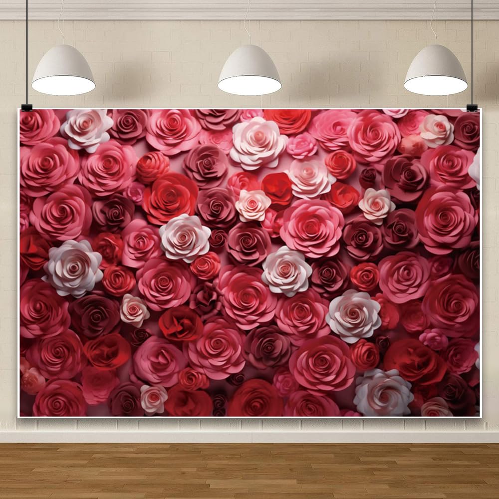 Amazon.com : ChloropLastid 10x8ft Pink Red Rose Wall Backdrop Flowers ...