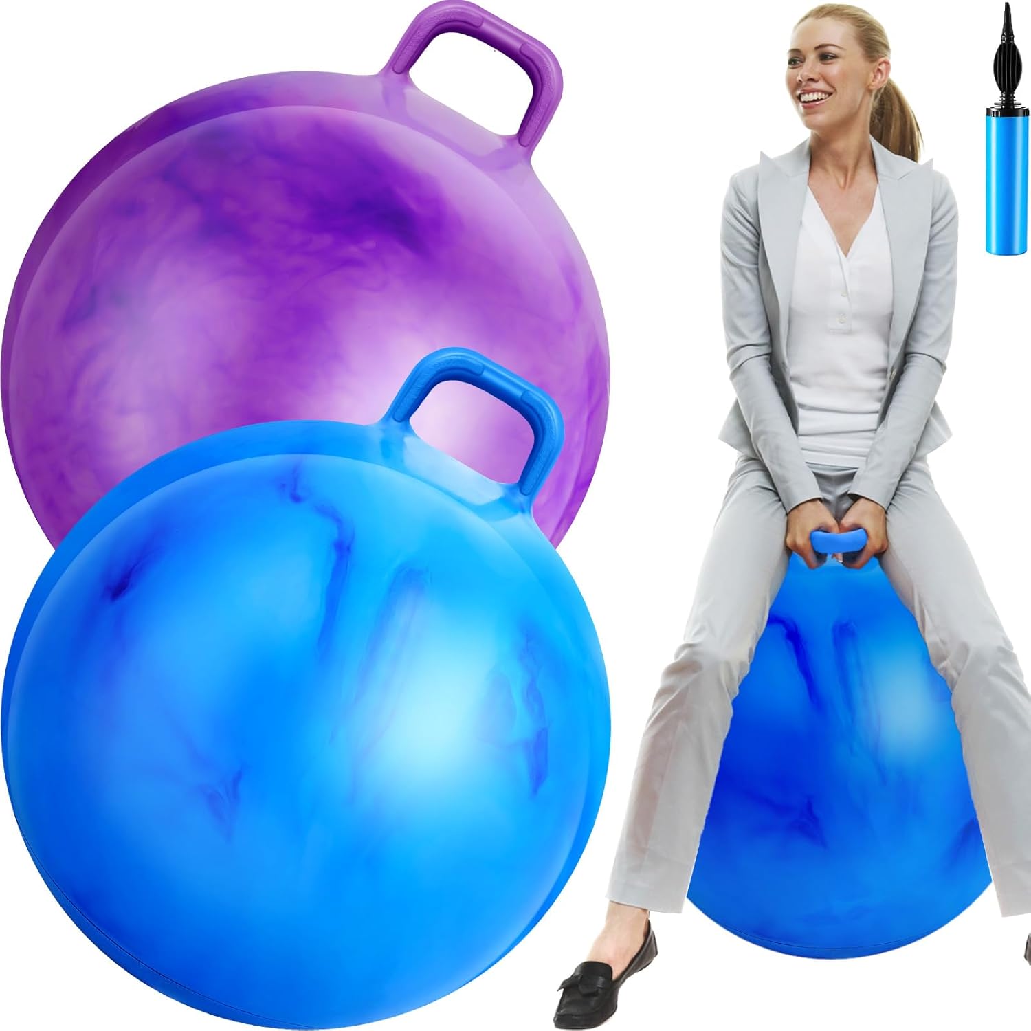 Amazon.com: Lewtemi 2 Pcs 31 Inch Big Bouncing Ball with Handle Jumping Hopper Bouncy Ball for ...