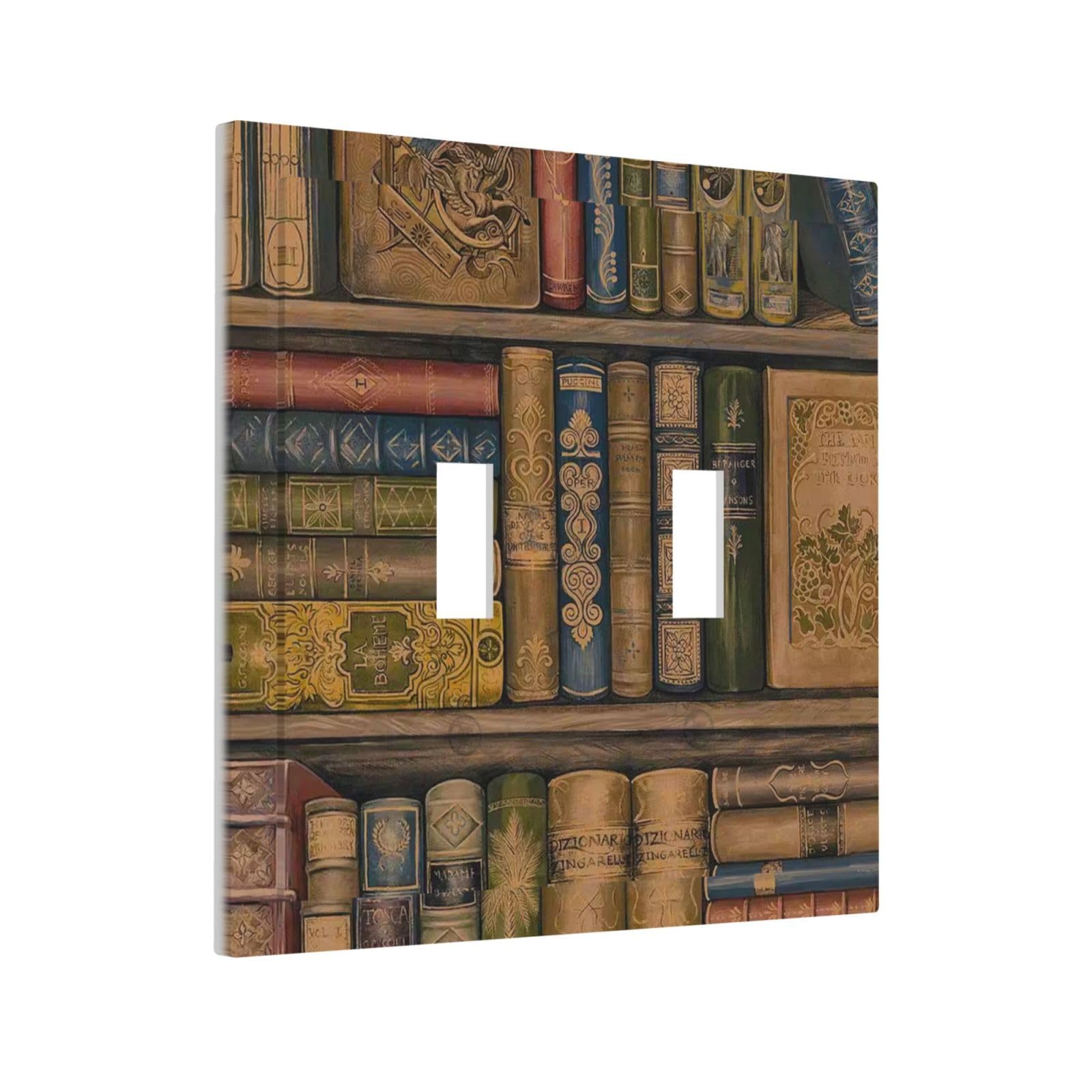 Retro Printed Bookshelf Vintage Bookcase Double Toggle Light Switch ...