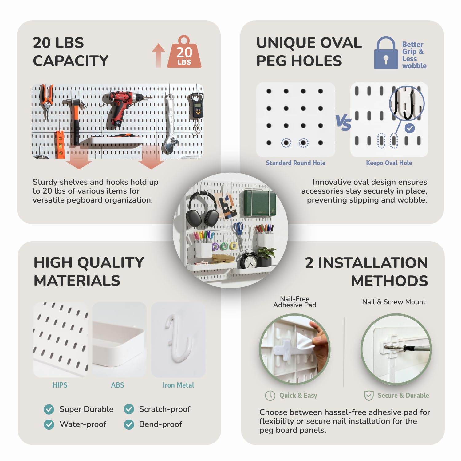 Snapklik.com : Keepo Peg Board Wall Organizer Plastic Pegboard Panels ...