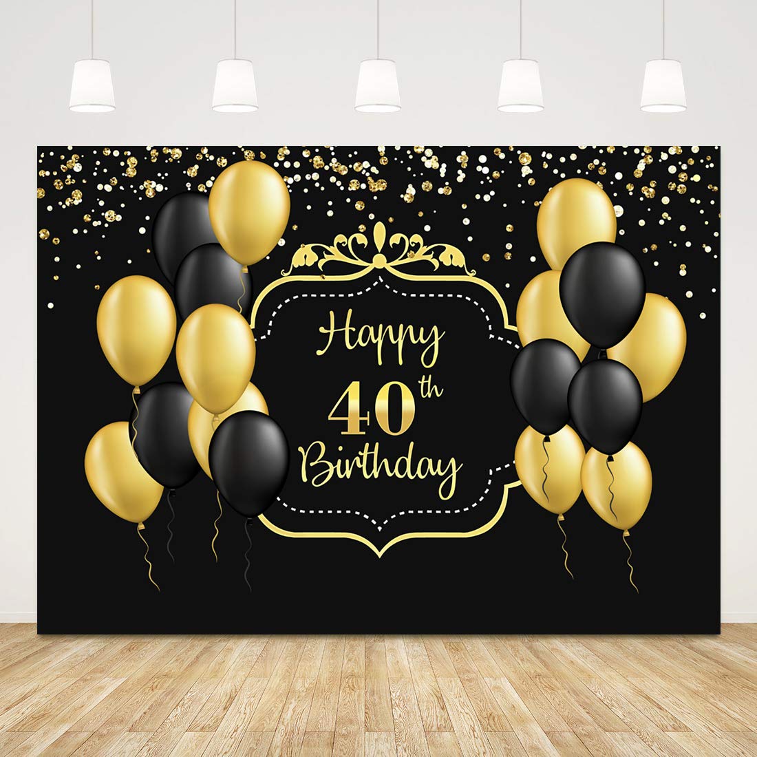 Buy Happy 40th Birthday Backdrop for Men Women Black and Gold 40 ...