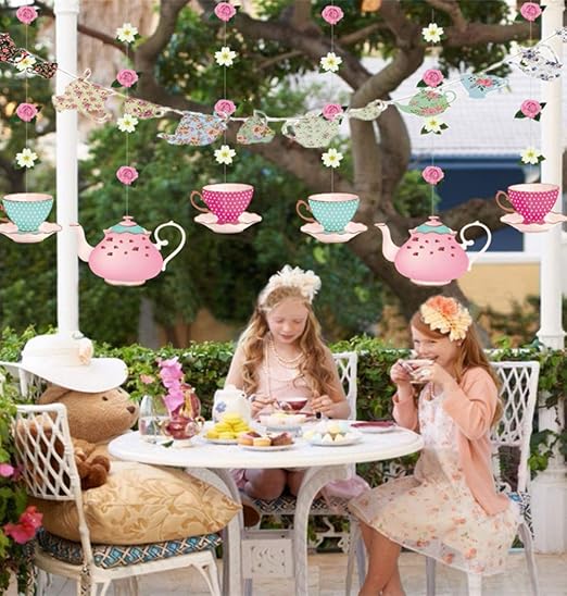 Amazon.com: LaVenty 4 PCS LET'S PAR TEA Banner Tea Party Birthday ...