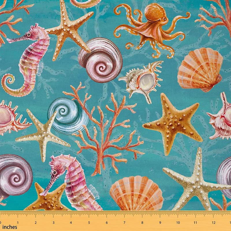Snapklik.com : Exotic Nautical Fabric By The Yard, Colorful Ocean Sea ...
