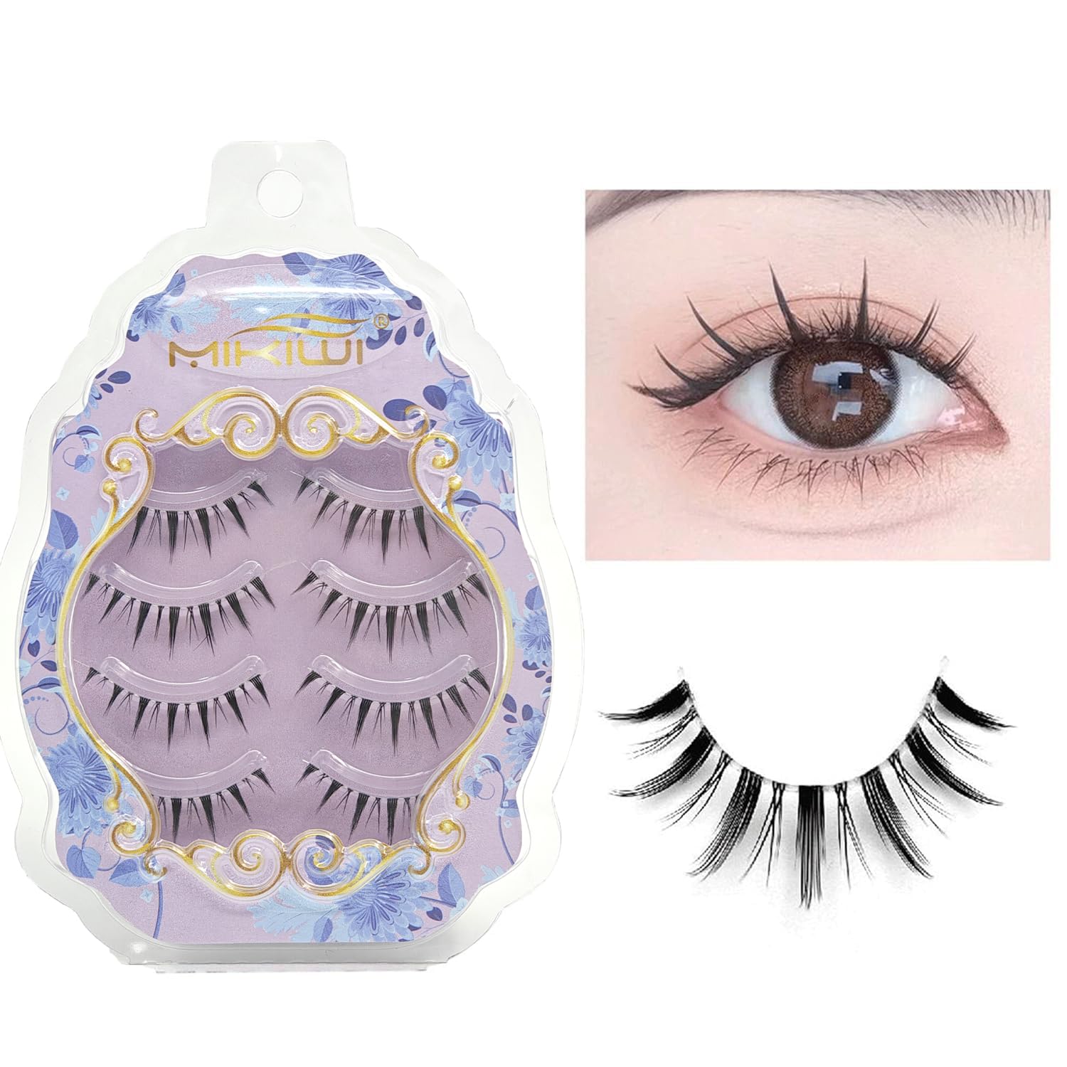 Amazon.com: MIKIWI Manga Lashes, Clear Band Anime Lashes 4 Pack, Spiky ...
