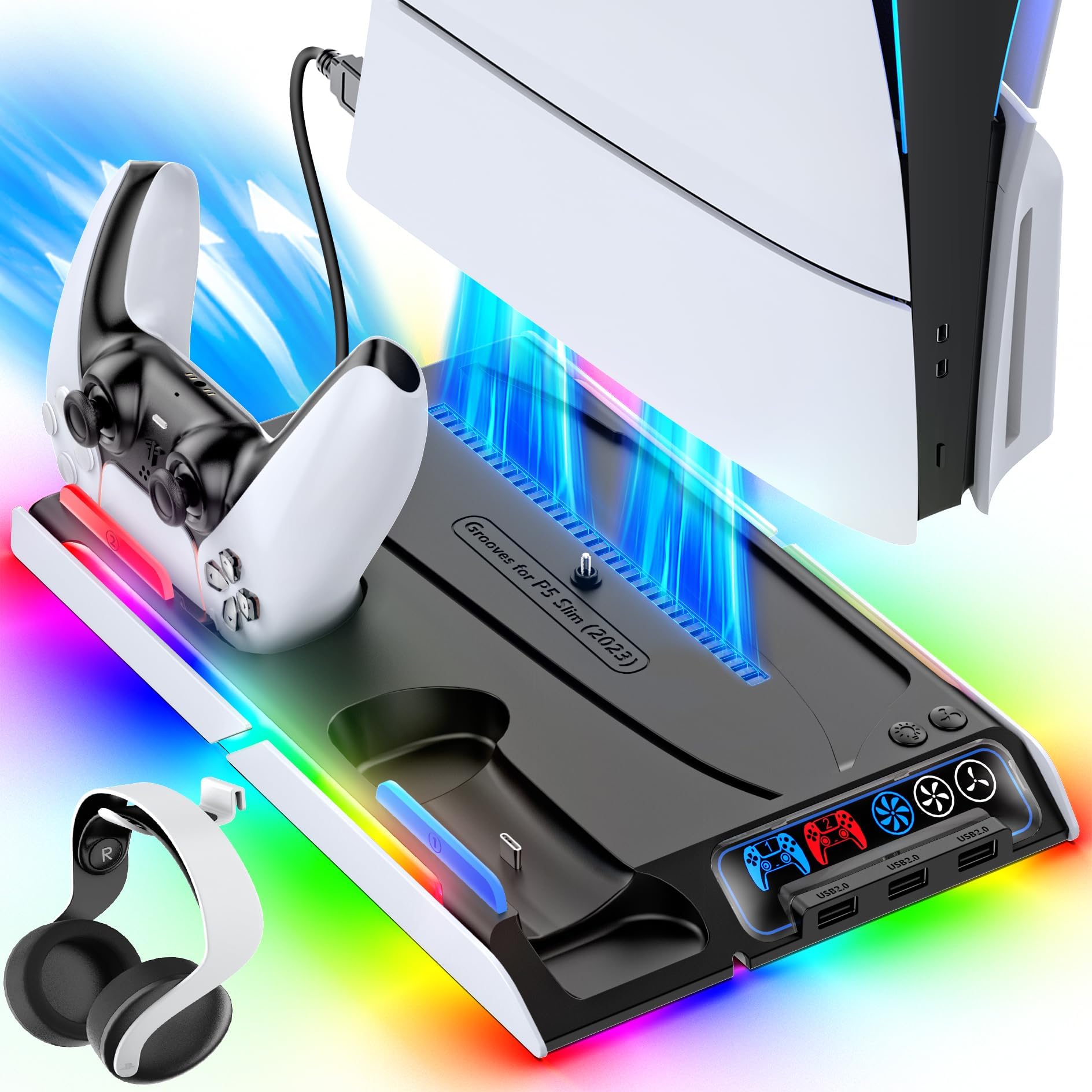 Amazon.co.jp: 【PS5/PS5 Slim対応 PS5 Pro非対応】新型PS5 縦置き 冷却 スタンド 3段階ファン速度調整 OIVO PS5コントローラー充電 2台同時充電 ...