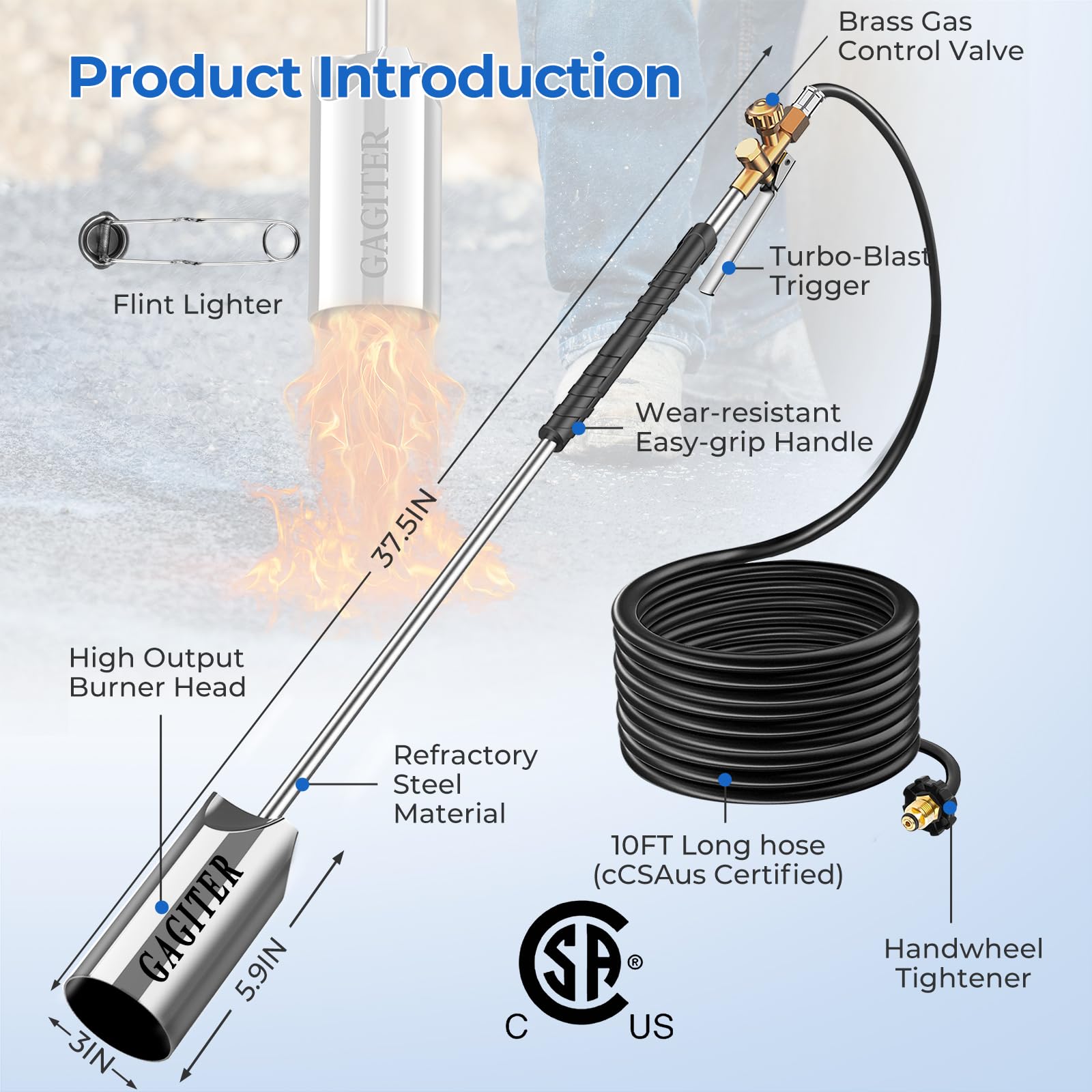 Propane Torch Weed Burner Kit, High Output 1,200,000 BTU with 10FT Hose ...