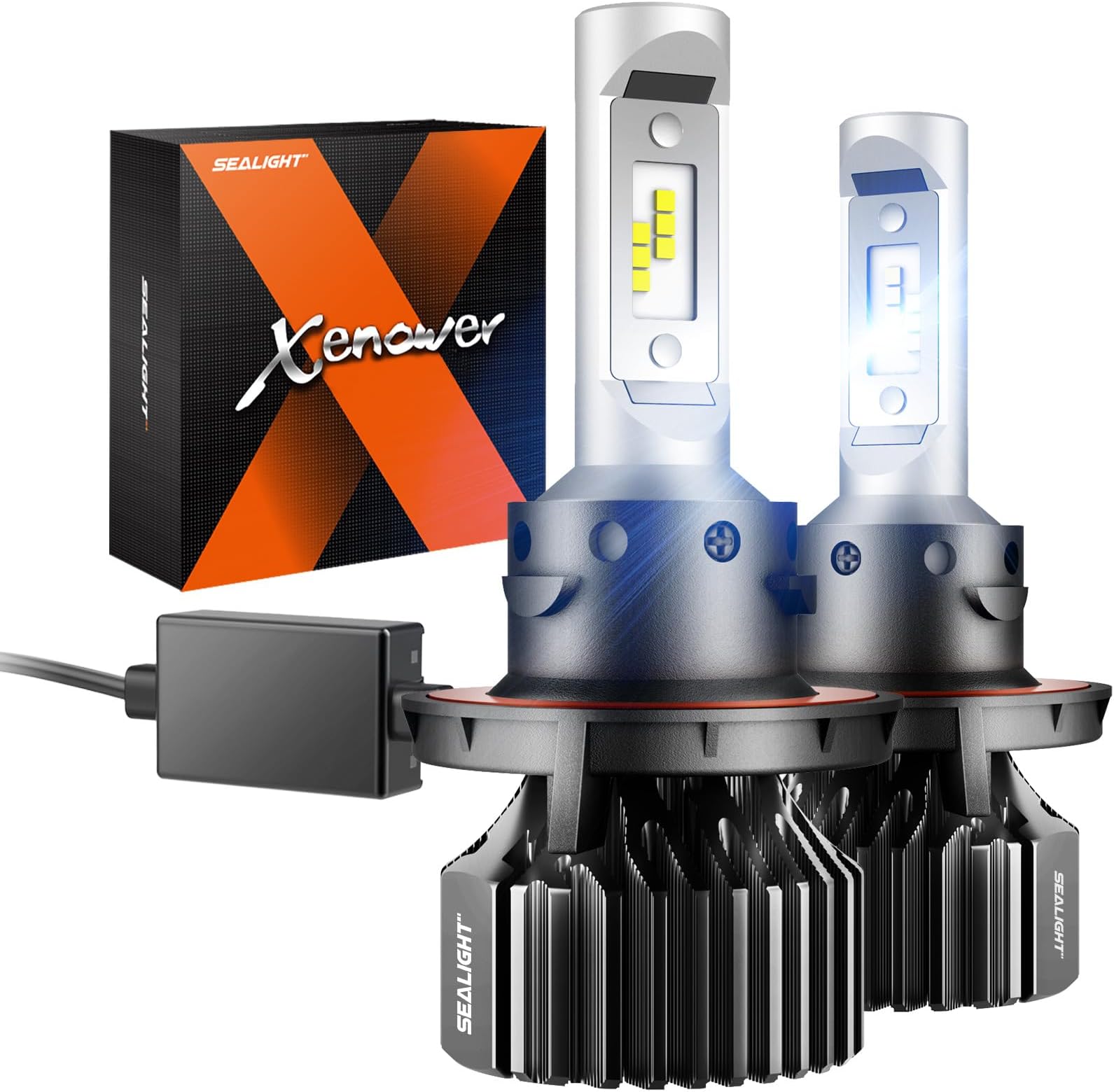 SEALIGHT H13 9008 LED Headlight Bulbs 20000LM 600% Brightness Dual Hi ...