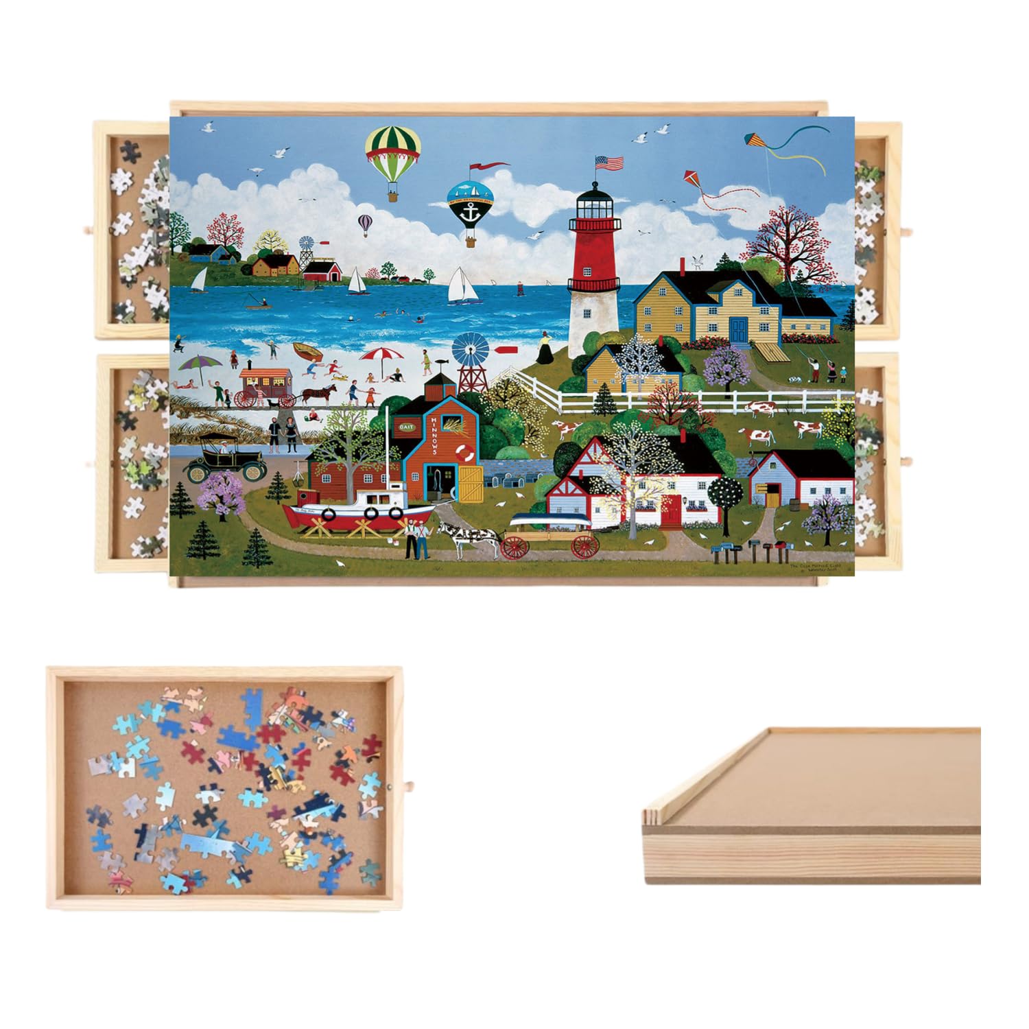 Amazon.com: Generic Puzzle Board with Drawers,Rotating Wooden Jigsaw ...