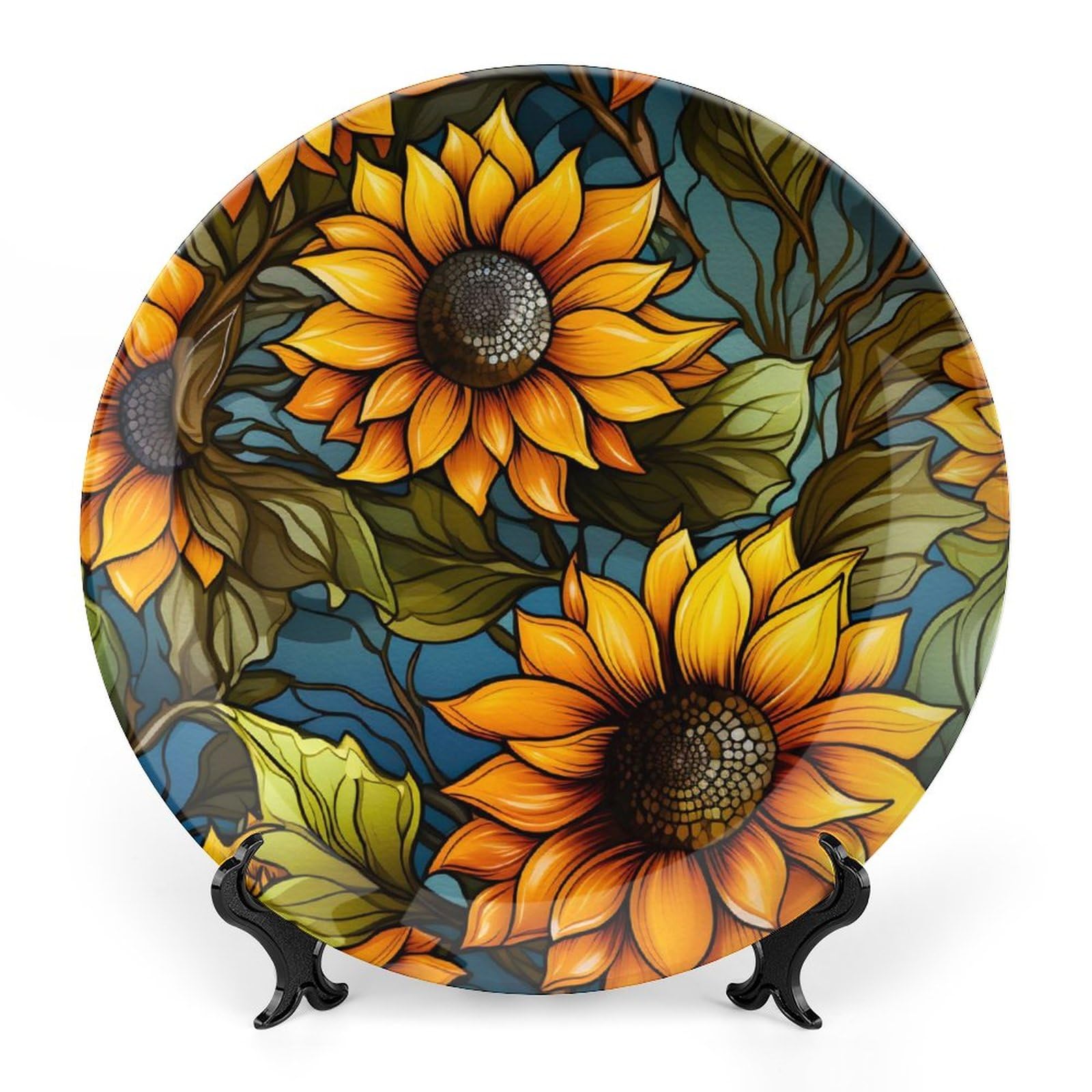 Amazon.com: Decorative Plates for Home Decor, Sunflower Floral Stained ...
