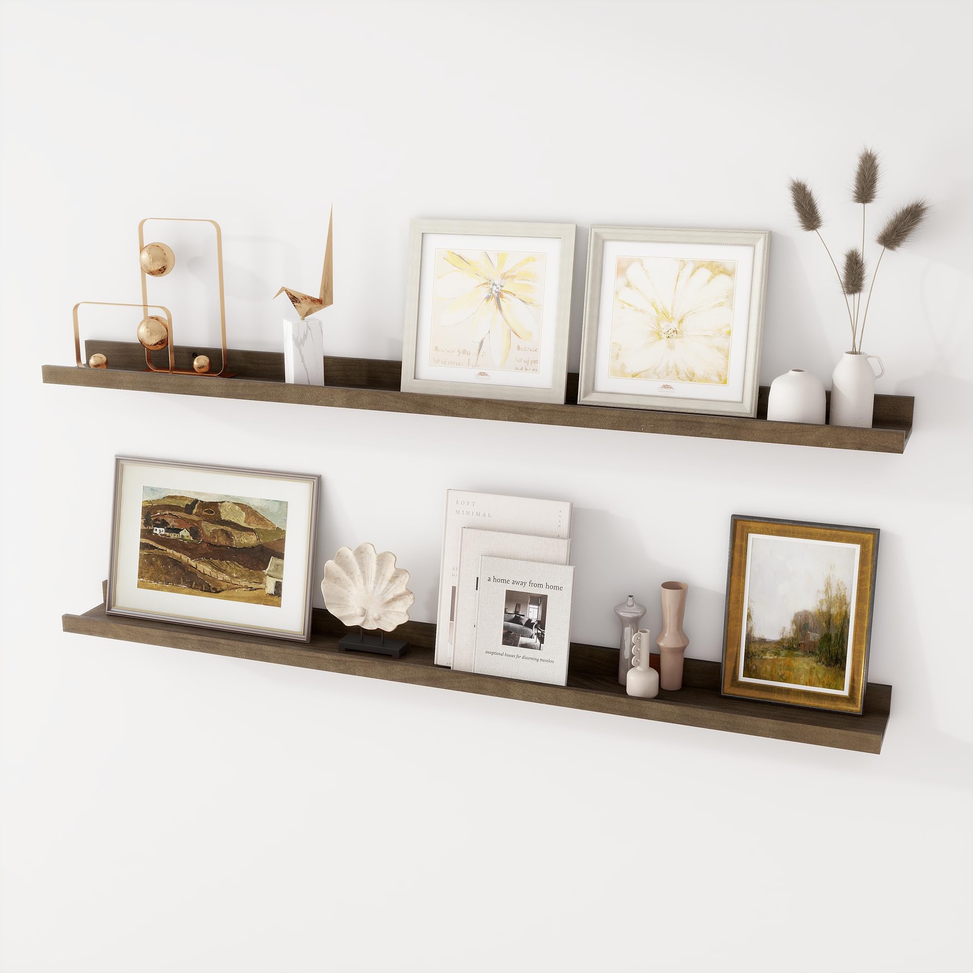 Amazon.com: Picture Ledge Shelf, Pine Wood Floating Shelves Set of 2 ...
