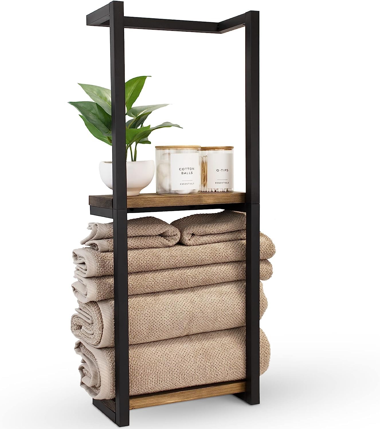 Amazon.com: Stylish Bathroom Towel Storage Rack with Wooden Shelves ...