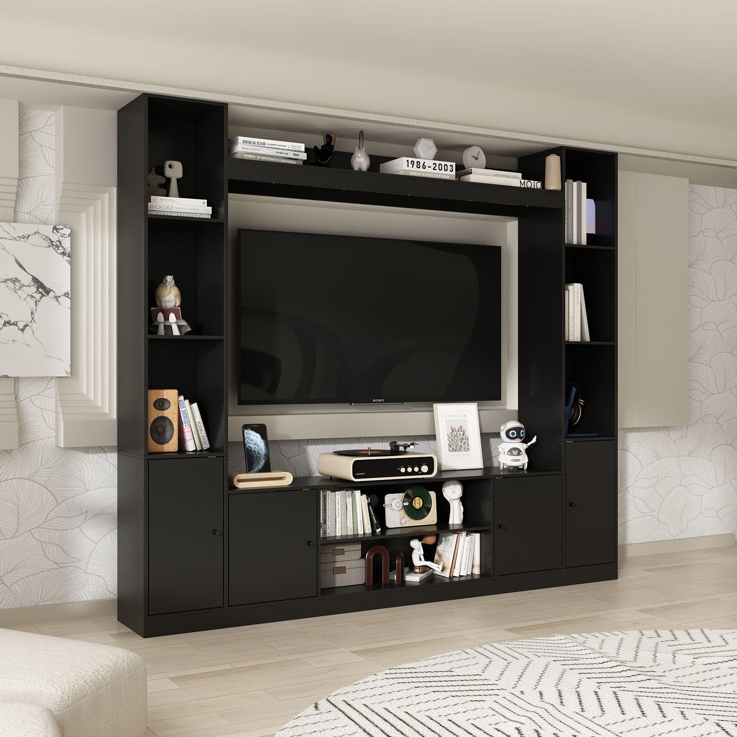 Amazon.com: TAMUNE Entertainment Center with Bookshelves Modern Media ...