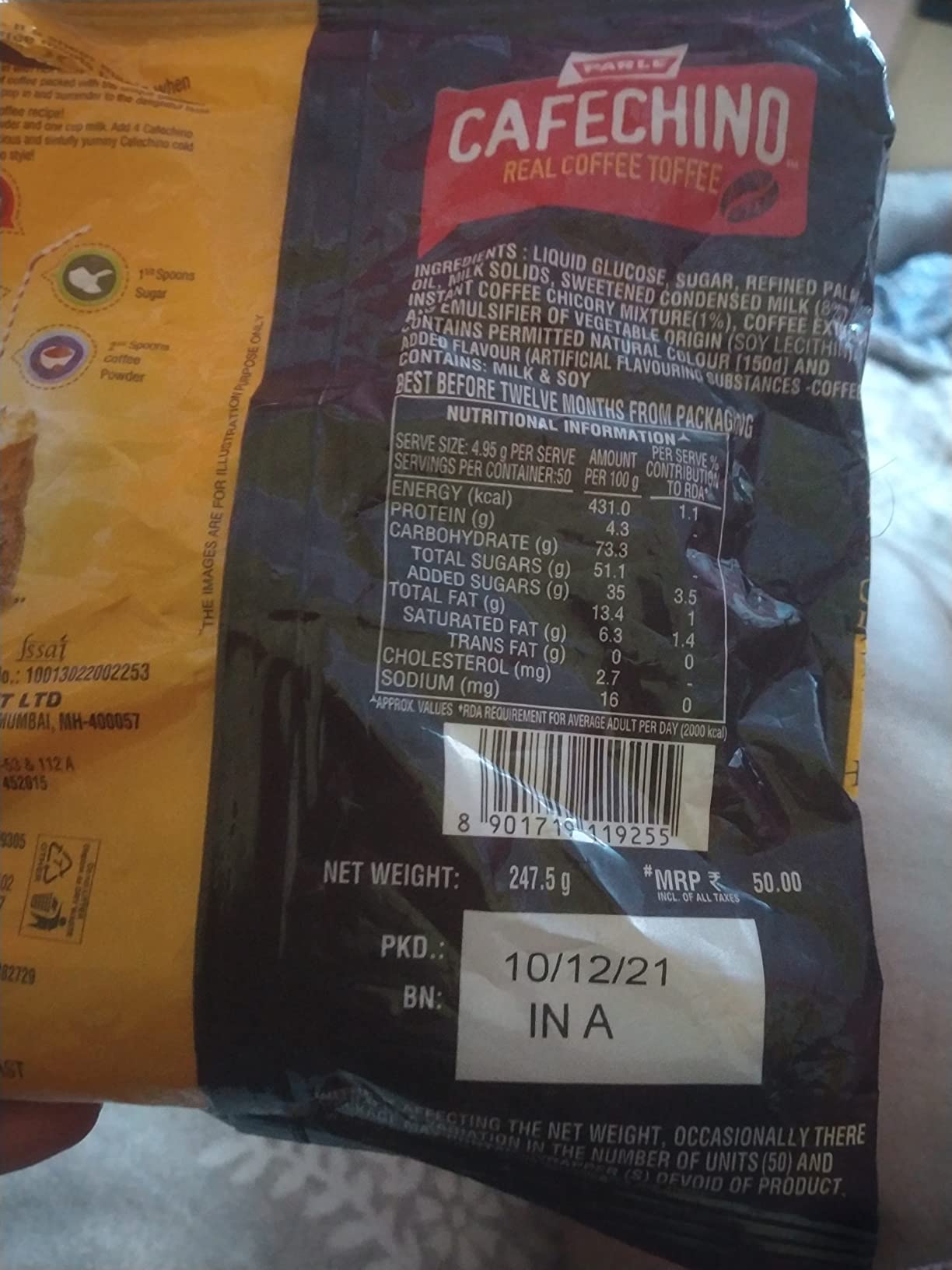 Parle Cafechino Chocolates - Real Coffee Toffee, 247.5g Pouch : Amazon ...