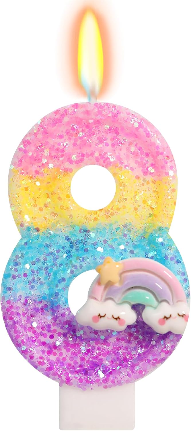 Amazon.com: OGnomiFX Rainbow Candles for Cakes, Number 8 Candle Rainbow ...