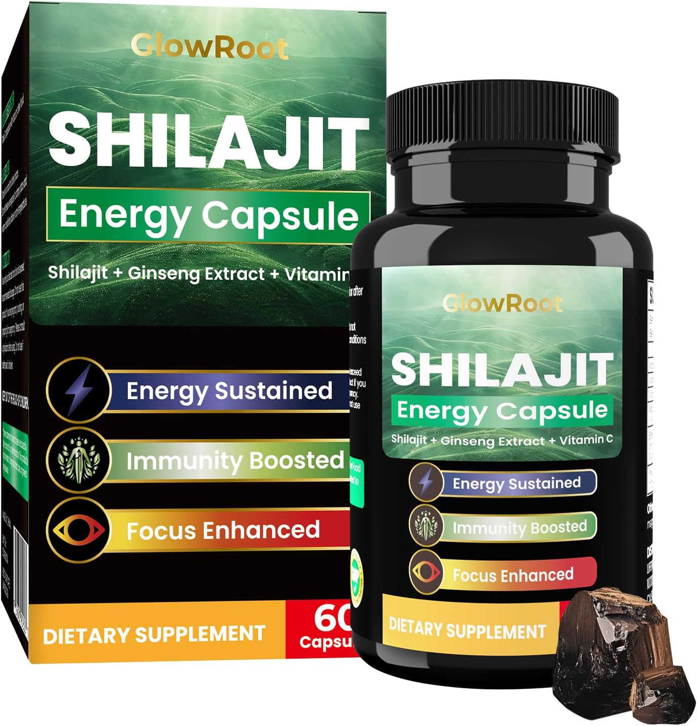 Amazon.com: GlowRoot Shilajit Capsules,60 Capsules, Shilajit Extract ...