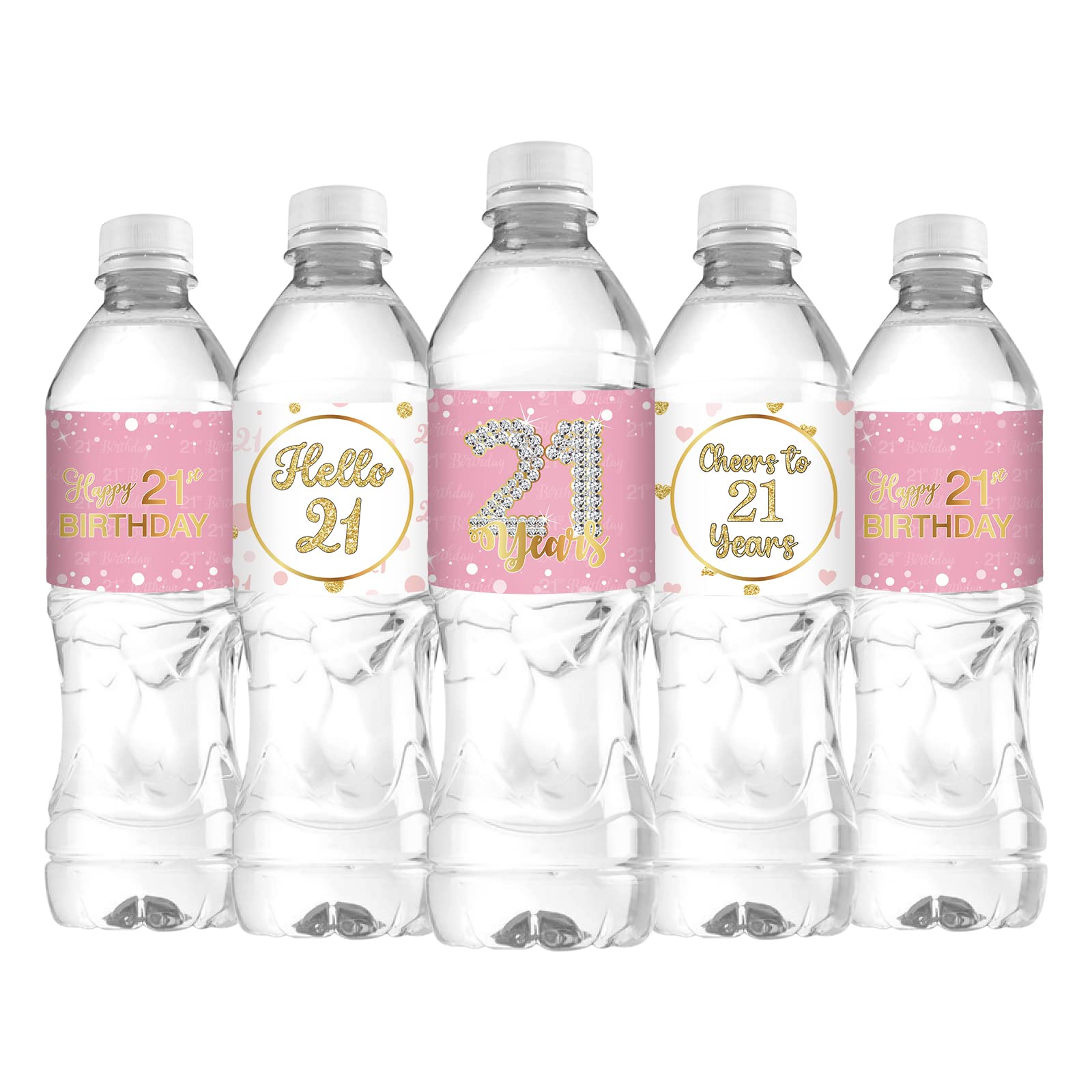 Amazon.com: 30Pcs Happy 21st Birthday Water Bottle Labels, Cheers to 21 ...