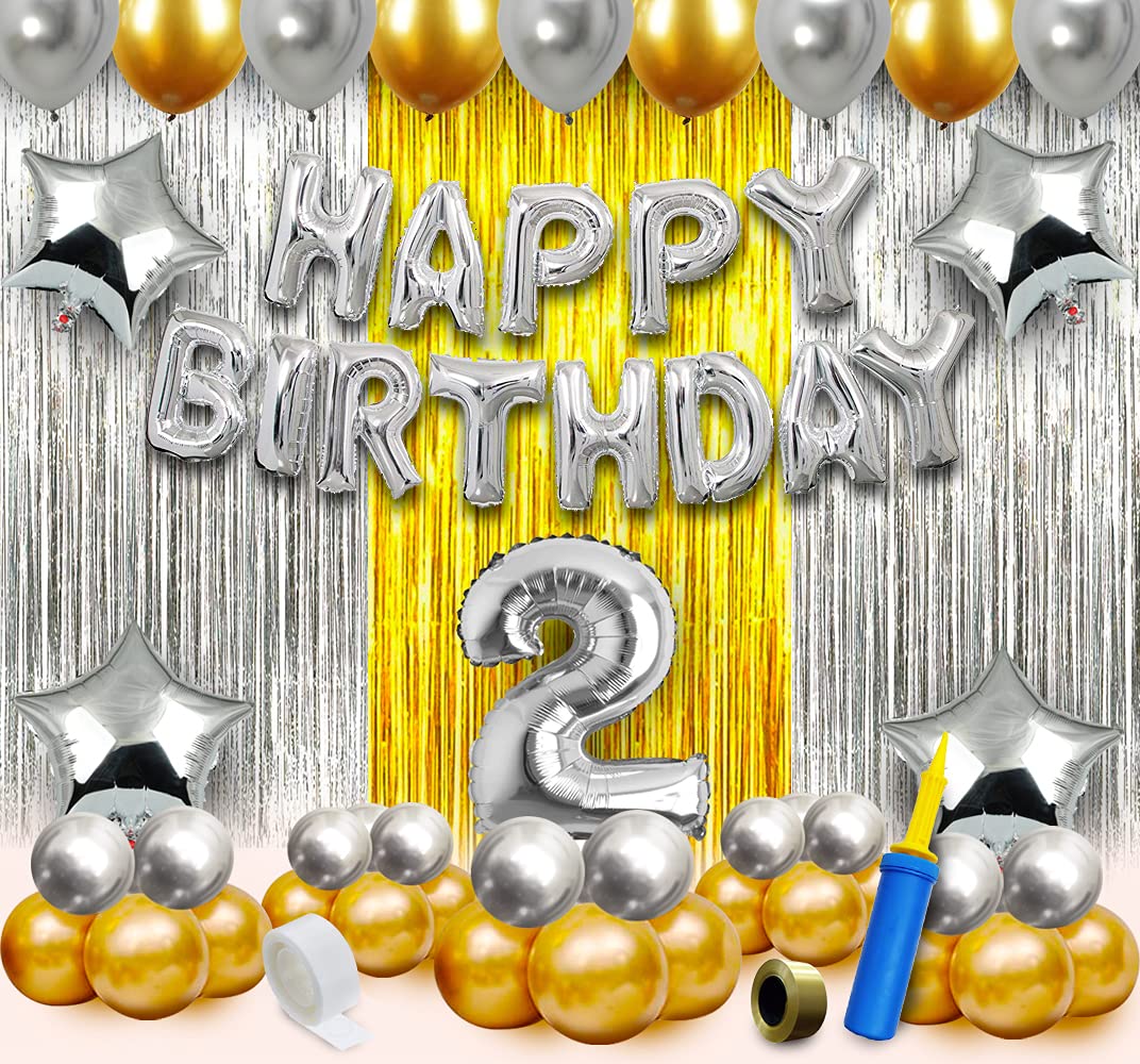 Party Propz 2Nd Birthday Decoration Items Silver For-63Pcs Two Sweet ...