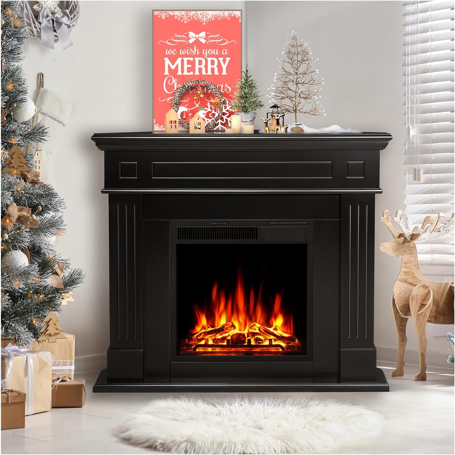 Amazon.com: R.W.FLAME 43” Corner Electric Fireplace Mantel Wooden ...