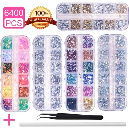 Amazon.com: 5 Boxes Nail Art Rhinestones Gold Silver Metal Nail Art ...
