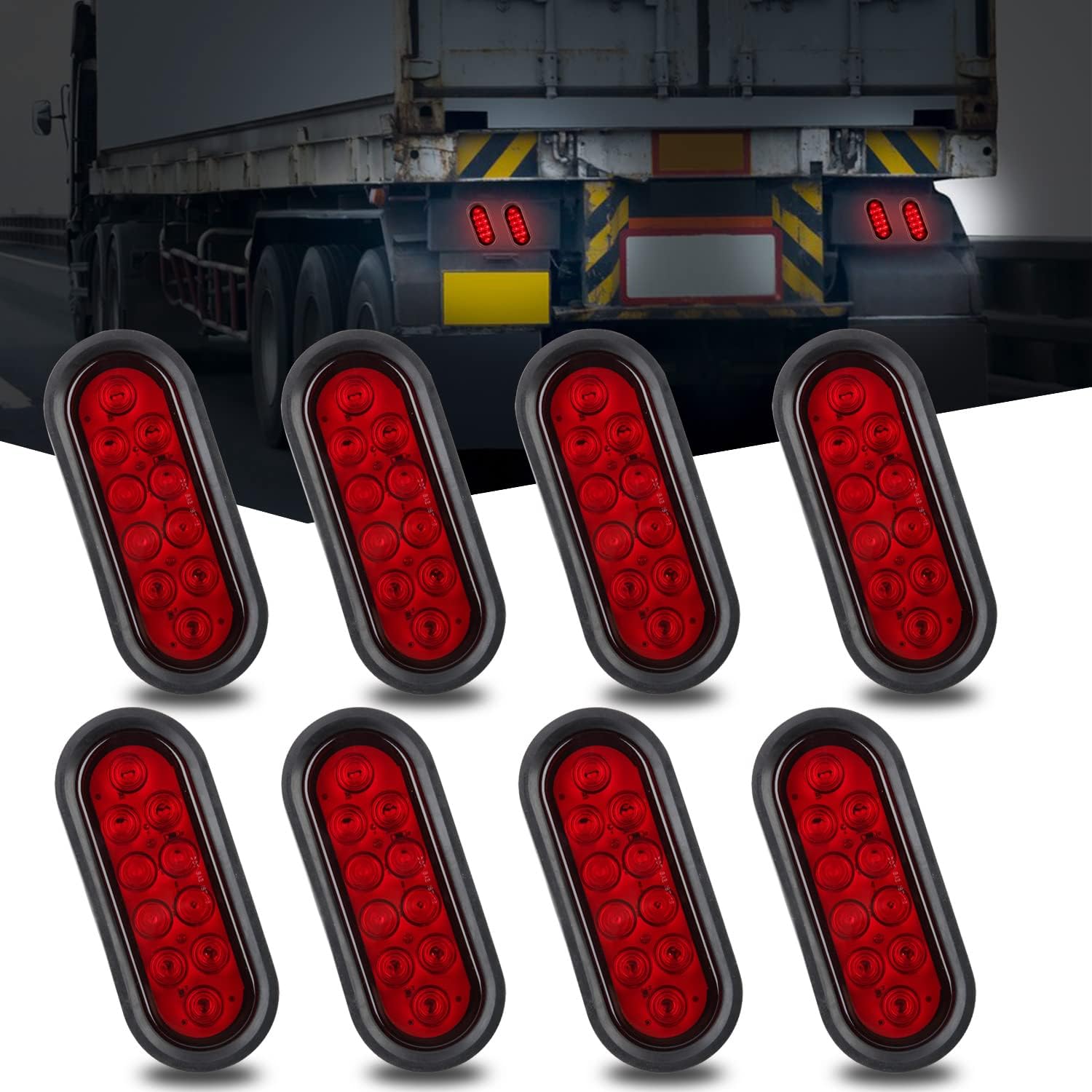 Amazon.com: 4Pcs 6 Inch Oval LED Trailer Tail Lights 10 LED, Red ...